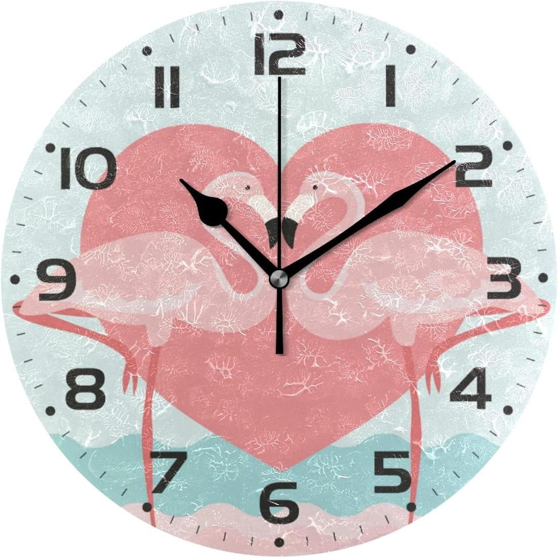 GZHJMY Tropical Pink Flamingo Wall Clock, 10" Silent Non Ticking Round ...