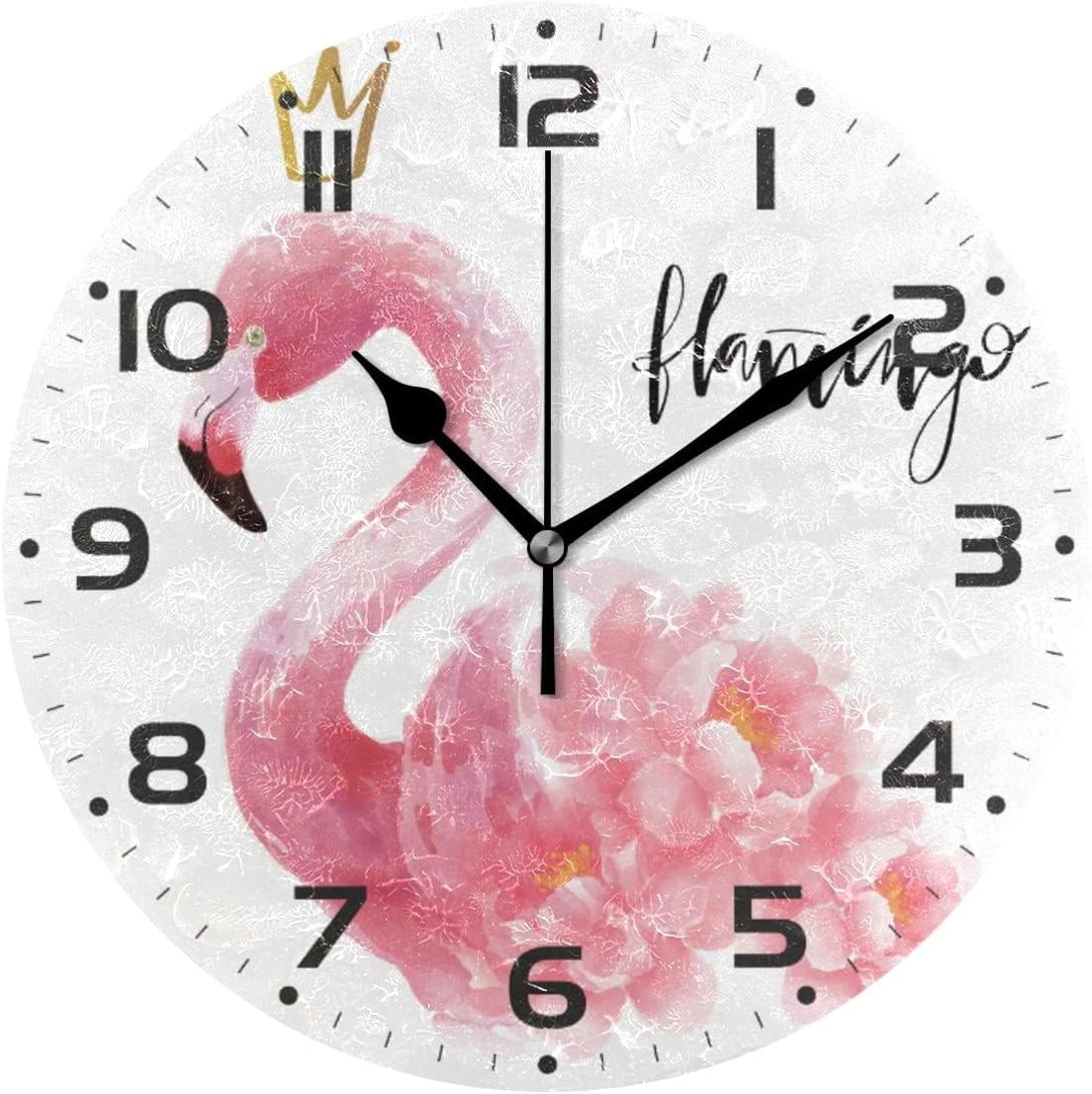 GZHJMY Tropical Pink Flamingo Wall Clock, 10" Silent Non Ticking Round ...