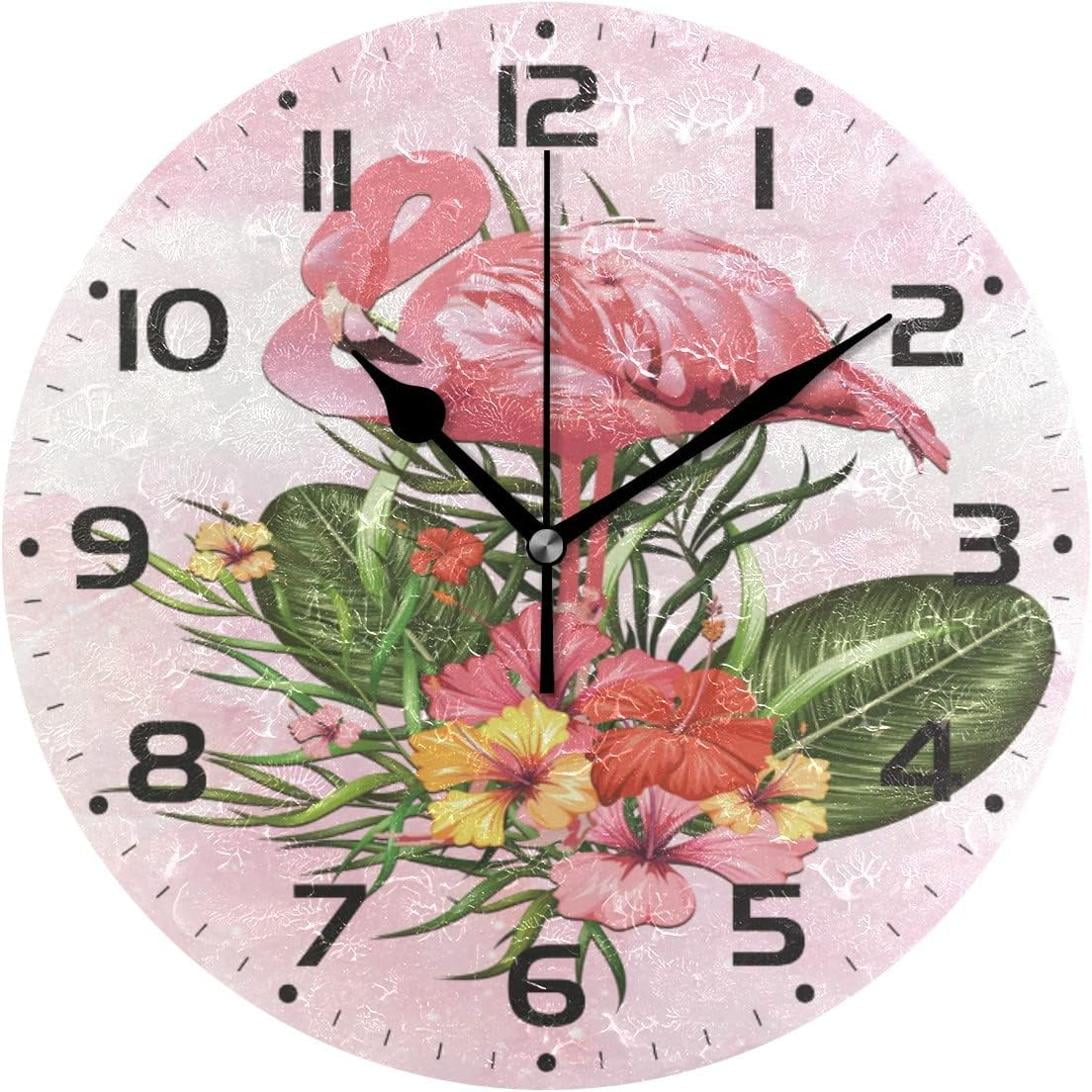 GZHJMY Tropical Pink Flamingo Wall Clock, 10" Silent Non Ticking Round ...