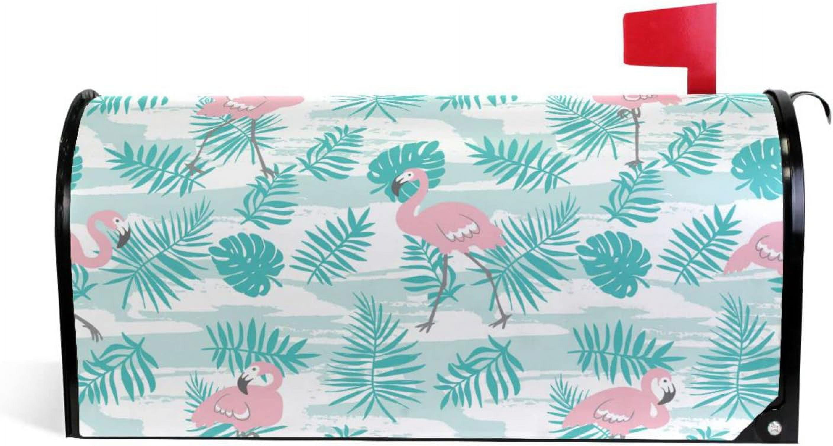 GZHJMY Tropical Turquoise Palm Leaves Pink Flamingos Magnetic Mailbox ...