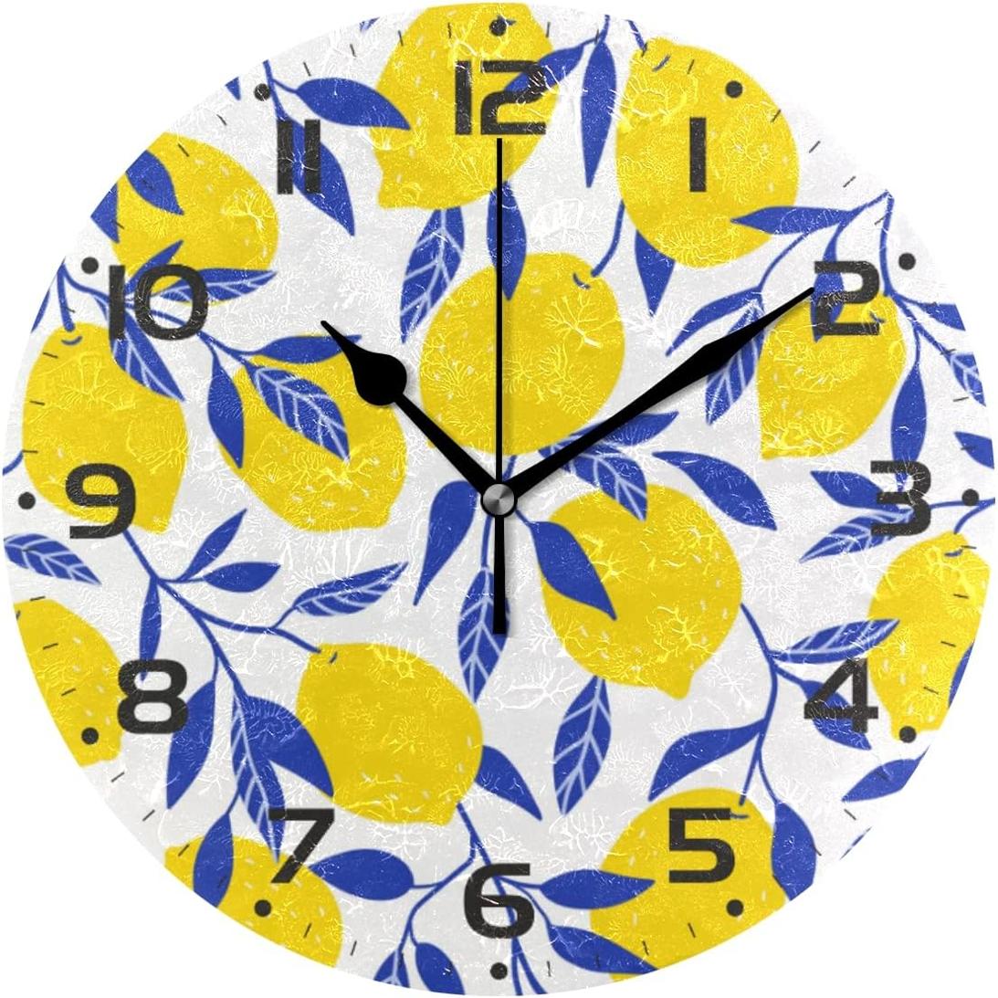 GZHJMY Tropical Yellow Lemons Wall Clock, 10" Silent Non Ticking Round ...