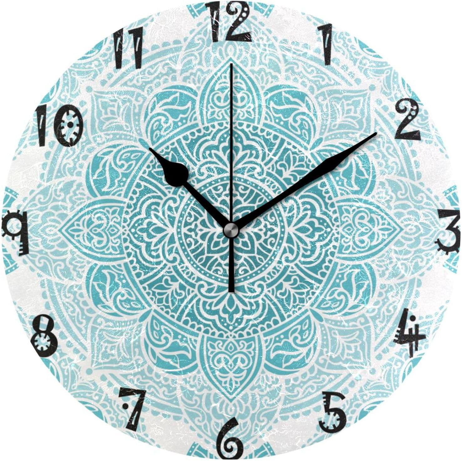 GZHJMY Turquoise Mandala Decoration Wall Clock,Silent Non Ticking 10 ...