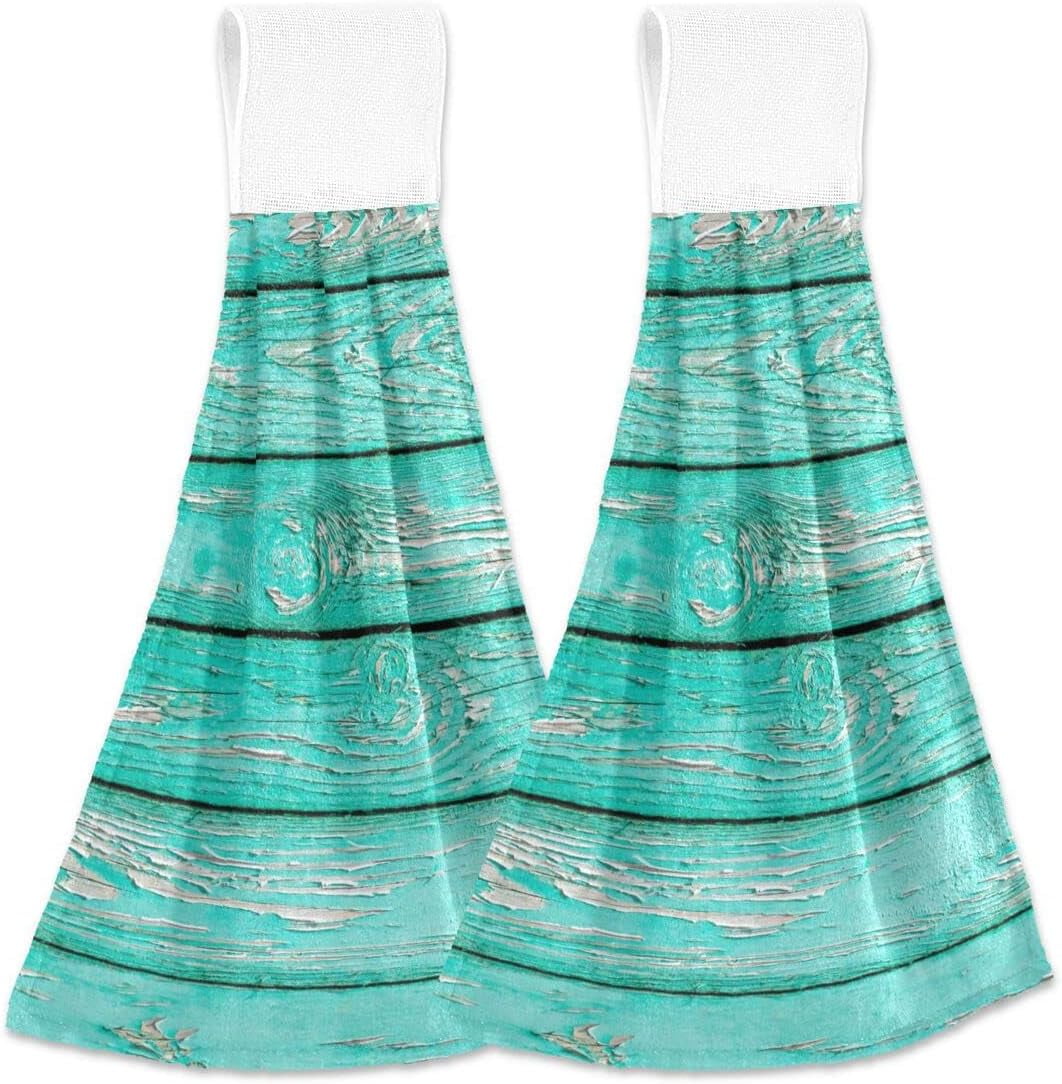 GZHJMY Turquoise Wood Board Hanging Kitchen Towel Set of 2 Vintage Teal ...