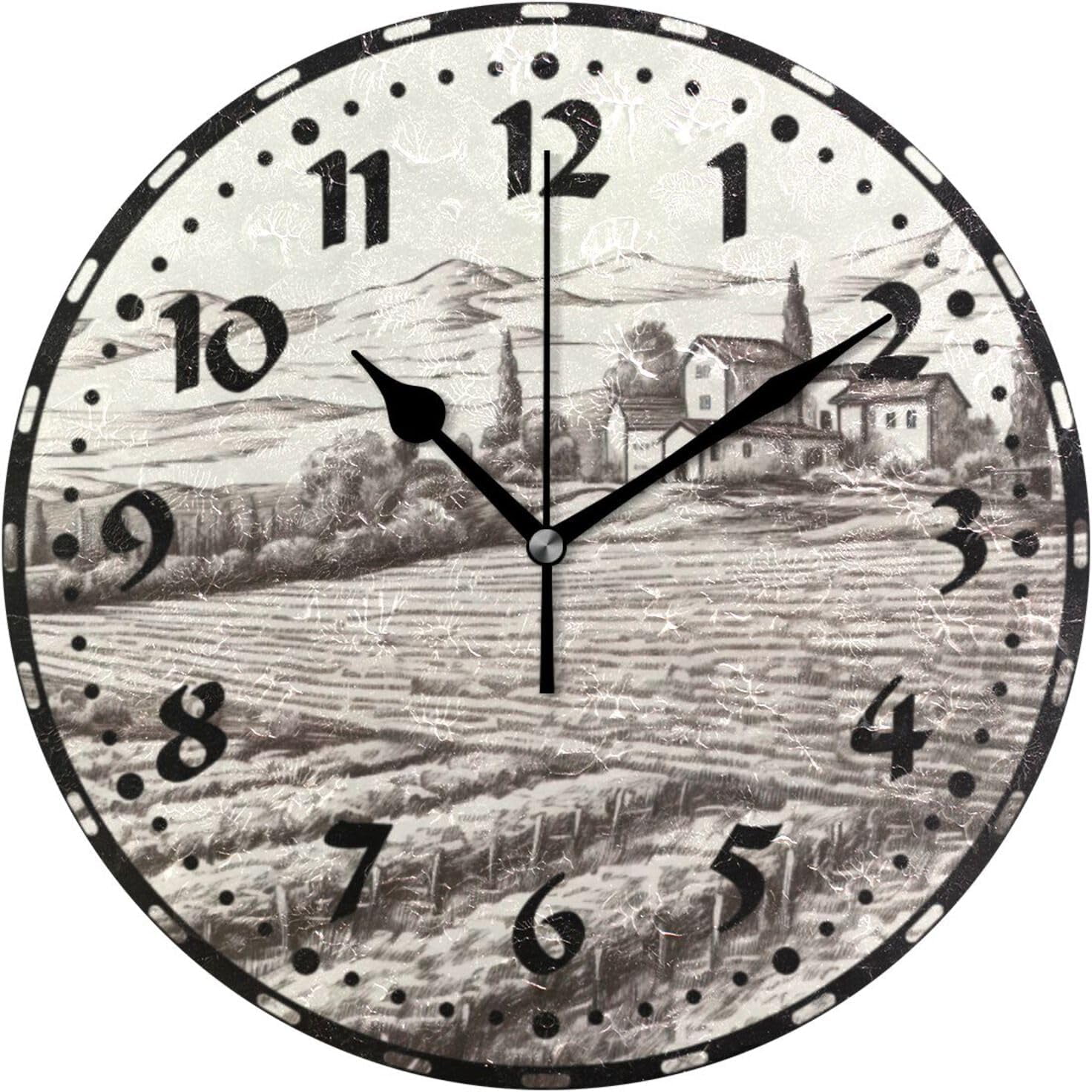 GZHJMY Tuscany Vintage Drawing Wall Clock, Silent Non Ticking 10 Inch ...