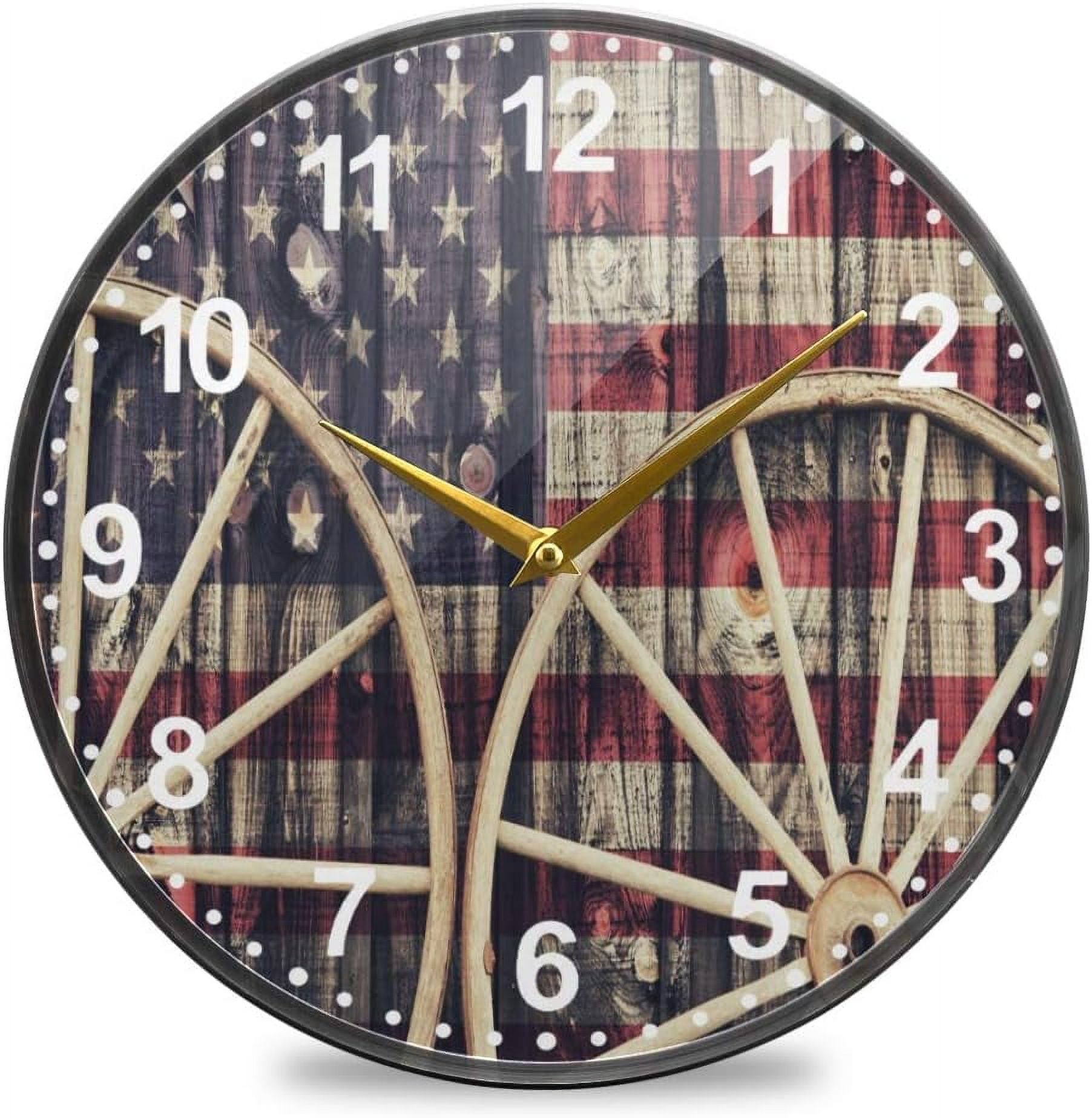 GZHJMY Two Antique Wagon Wheels Pattern Wall Clock Silent Non Ticking 9 ...