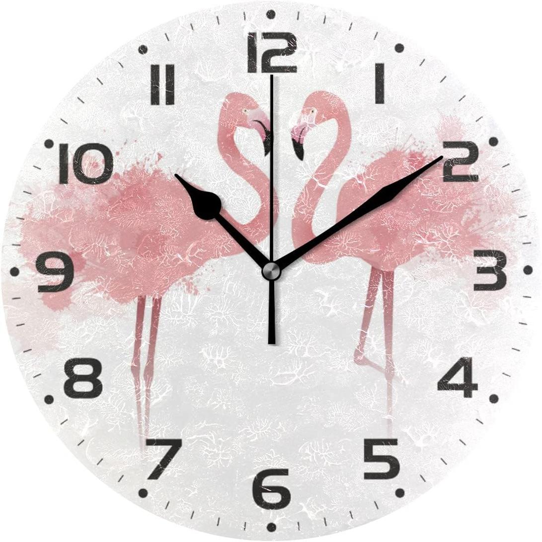 GZHJMY Two Love Flamingo Wall Clock, 10" Silent Non Ticking Round Clock ...