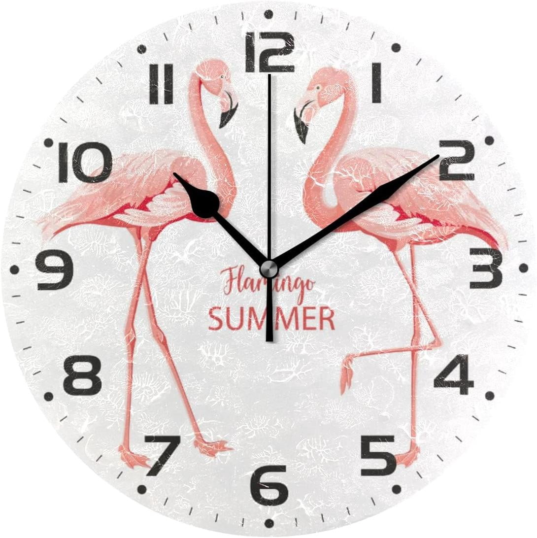 GZHJMY Two Love Flamingo Wall Clock, 10" Silent Non Ticking Round Clock ...
