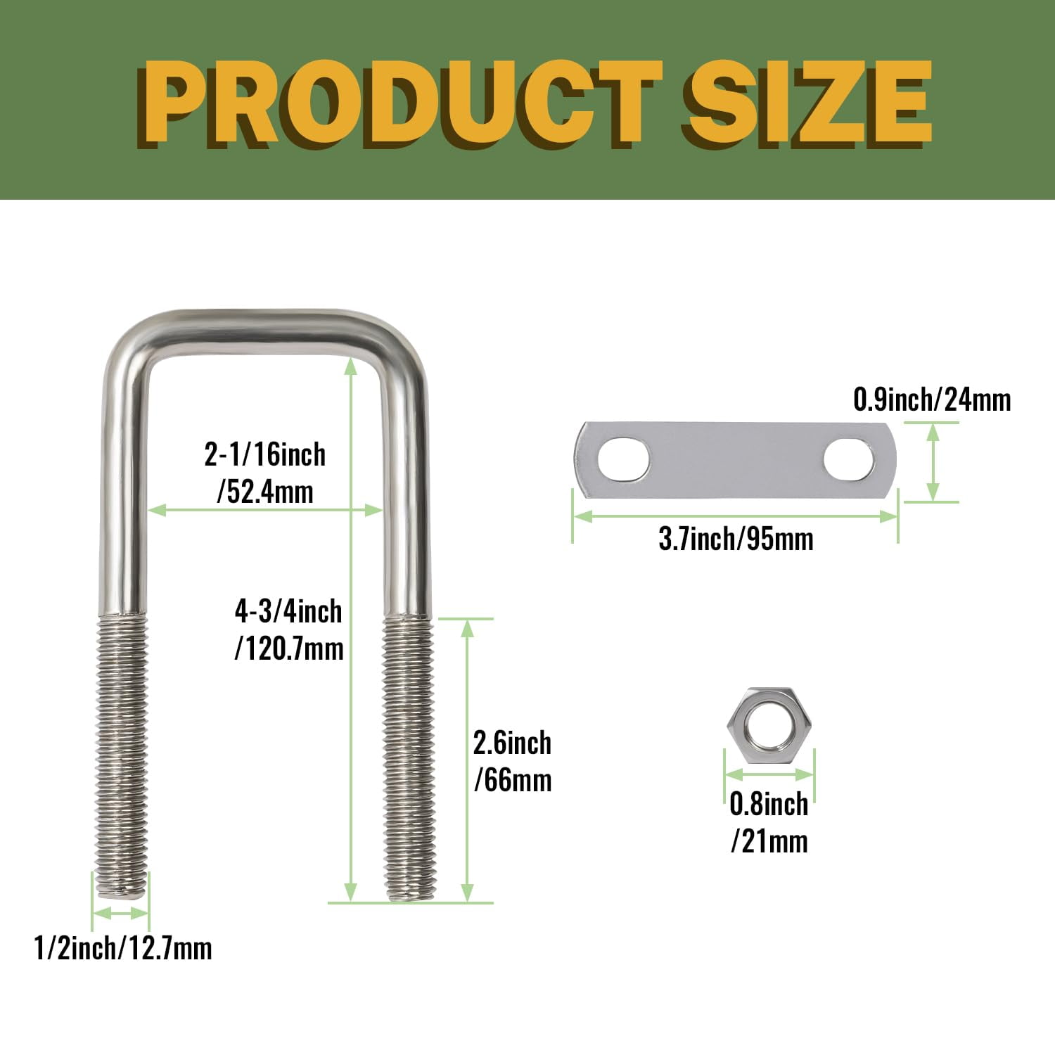 GZHJMY U Bolt, 1/2" D x 3-1/16" W x 4-5/16"L Steel Square U Bolts with ...