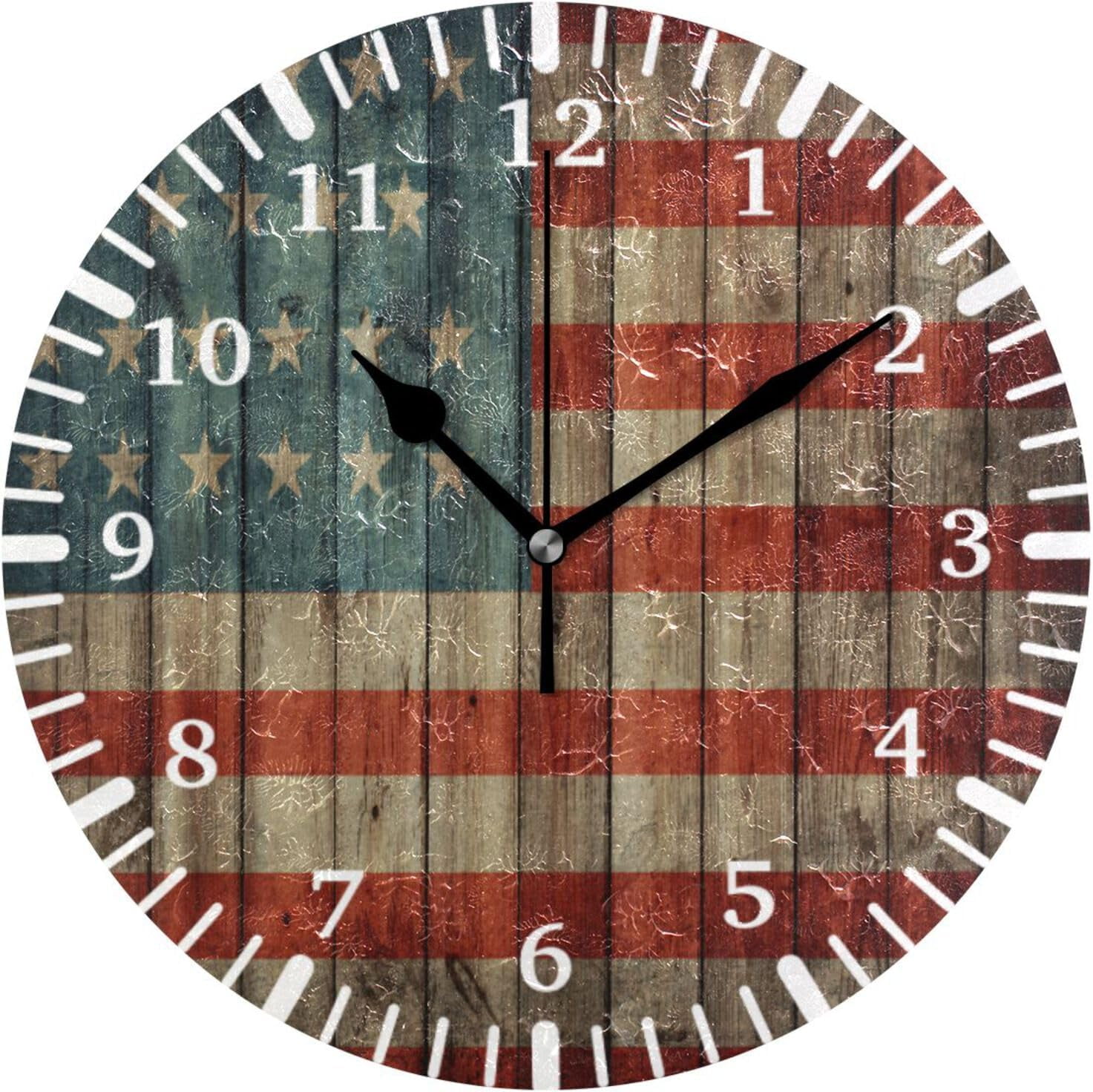 GZHJMY USA Flag Painted Wall Clock,Silent Non Ticking 10 Inch Battery ...