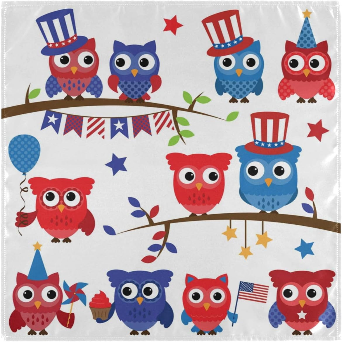 GZHJMY USA Fourth of July Patriotic Owls on Branches Cloth Napkins, Set ...