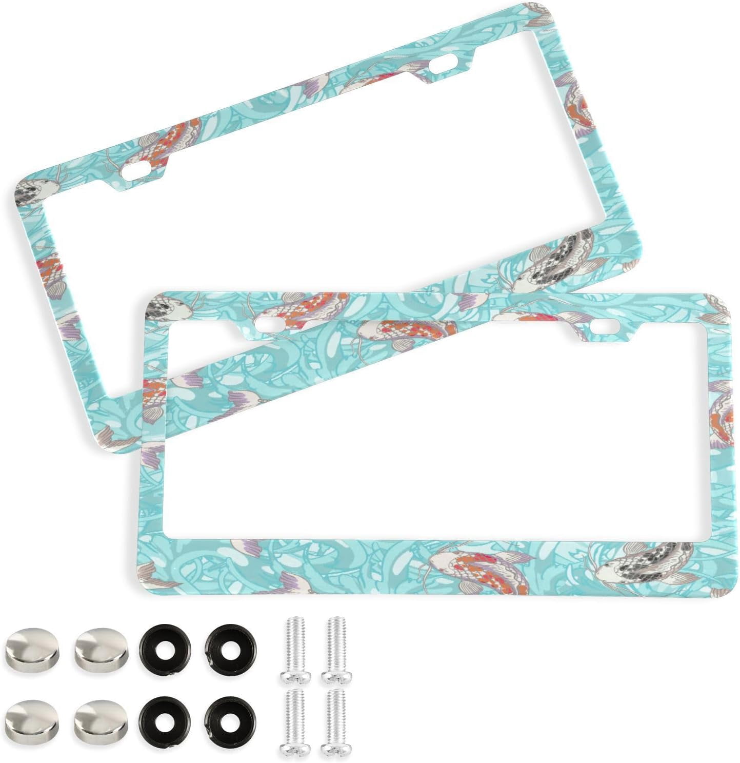 GZHJMY Ukiyoe Fish License Plate Frame 2 Pack 2 Holes Car Aluminum ...