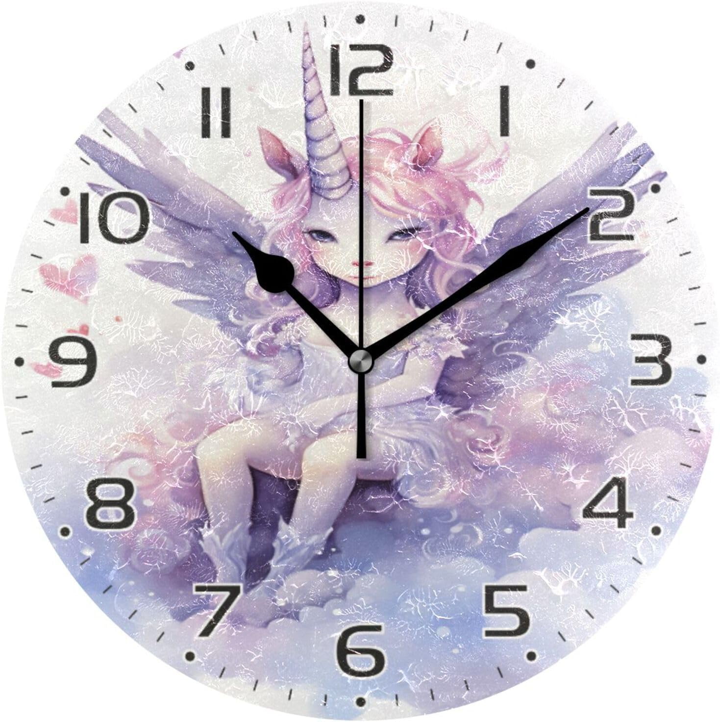 GZHJMY Unicorn Clock Silent Round PVC Wall Clock Non Ticking Battery ...