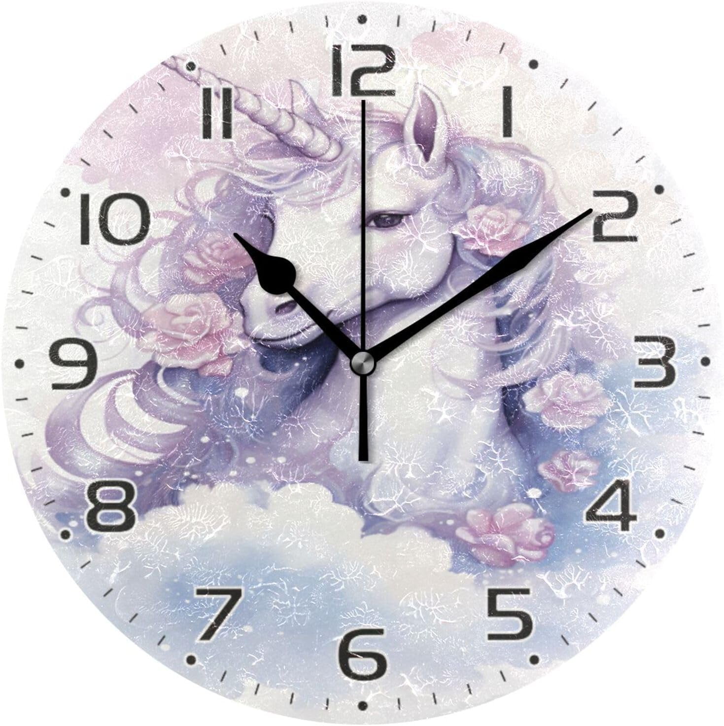 GZHJMY Unicorn Clock Silent Round PVC Wall Clock Non Ticking Battery ...
