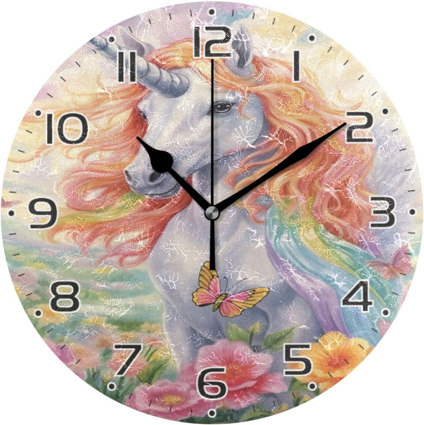 GZHJMY Unicorn Clock Silent Round Wall Clock Non Ticking Battery Device ...