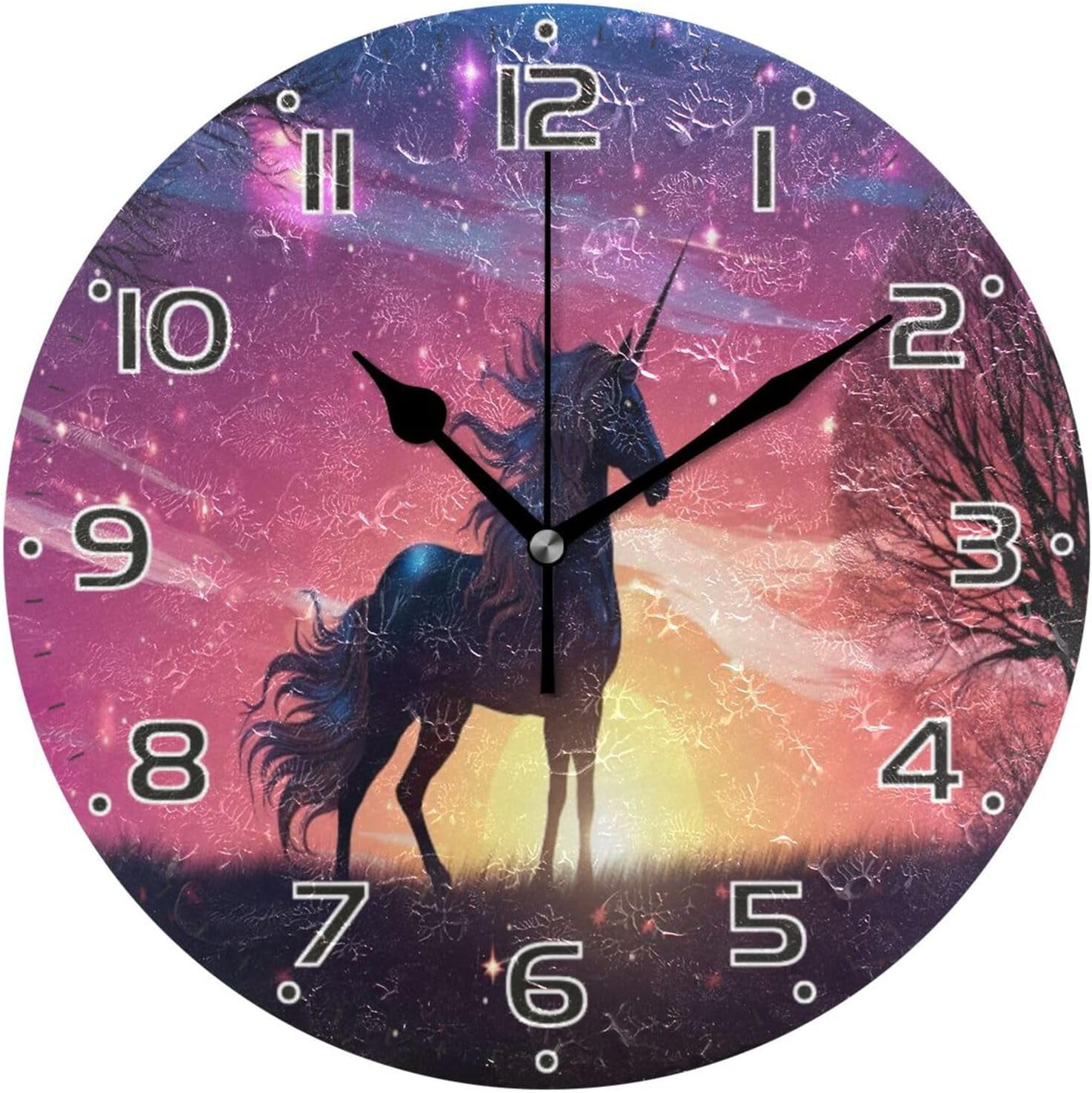GZHJMY Unicorn Clock Silent Round Wall Clock Non Ticking Battery Device Clocks Creative ...