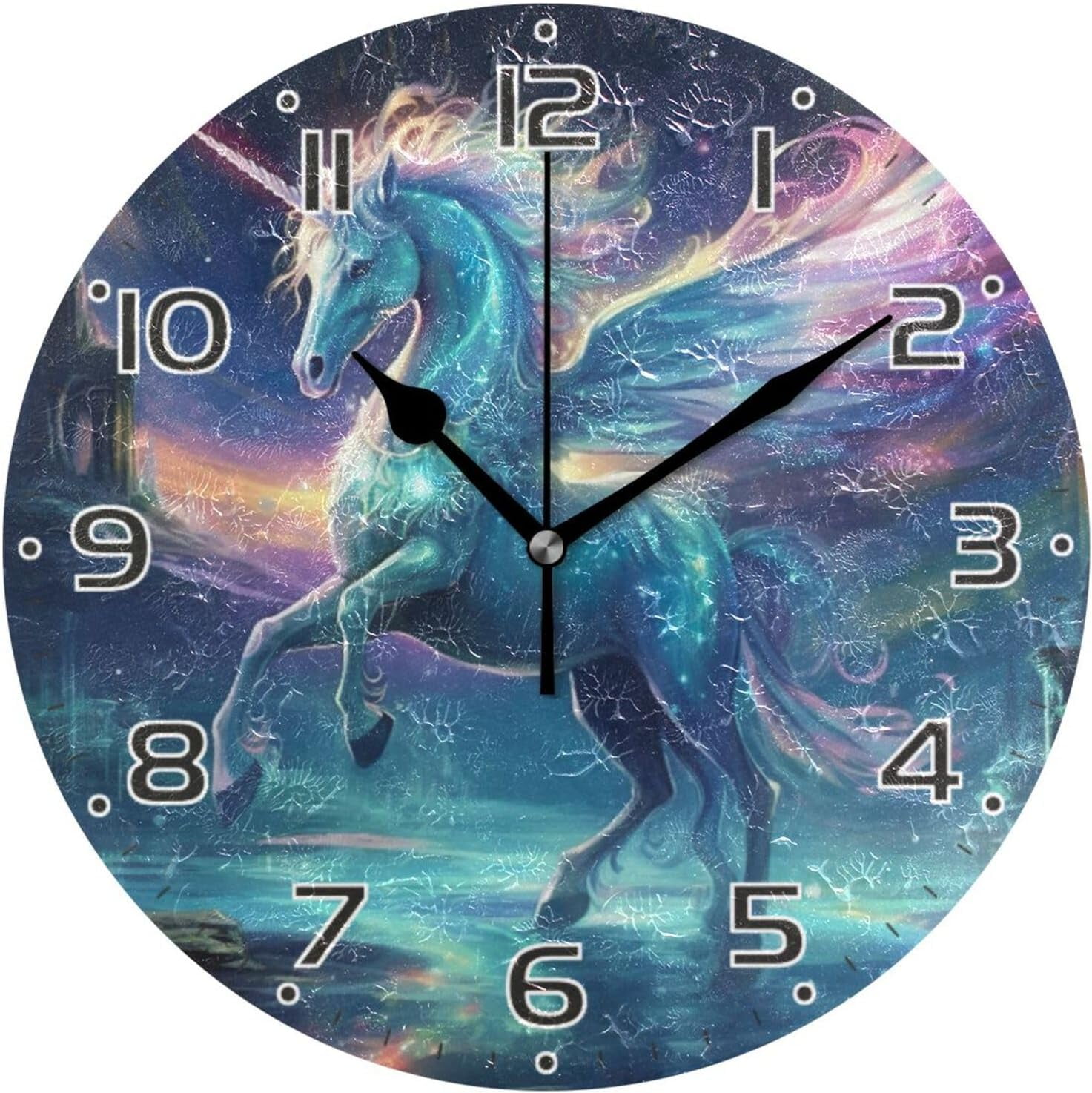 GZHJMY Unicorn Clock Silent Round Wall Clock Non Ticking Battery Device Clocks Creative ...