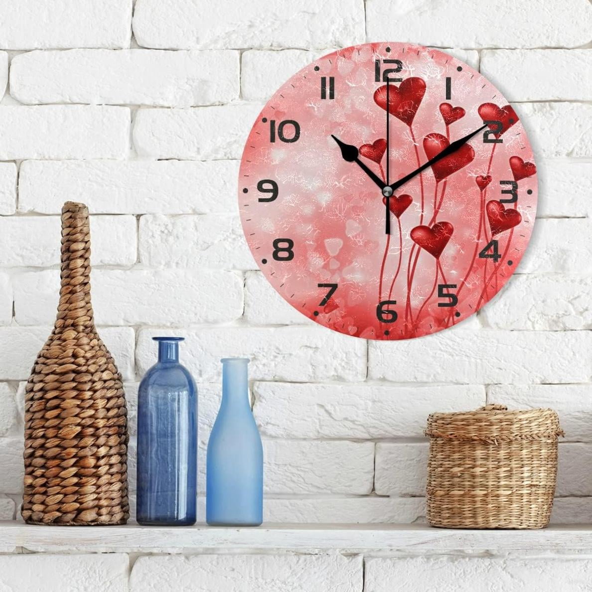 GZHJMY Valentine's Day Balloons Wall Clock, 10" Silent Non Ticking ...