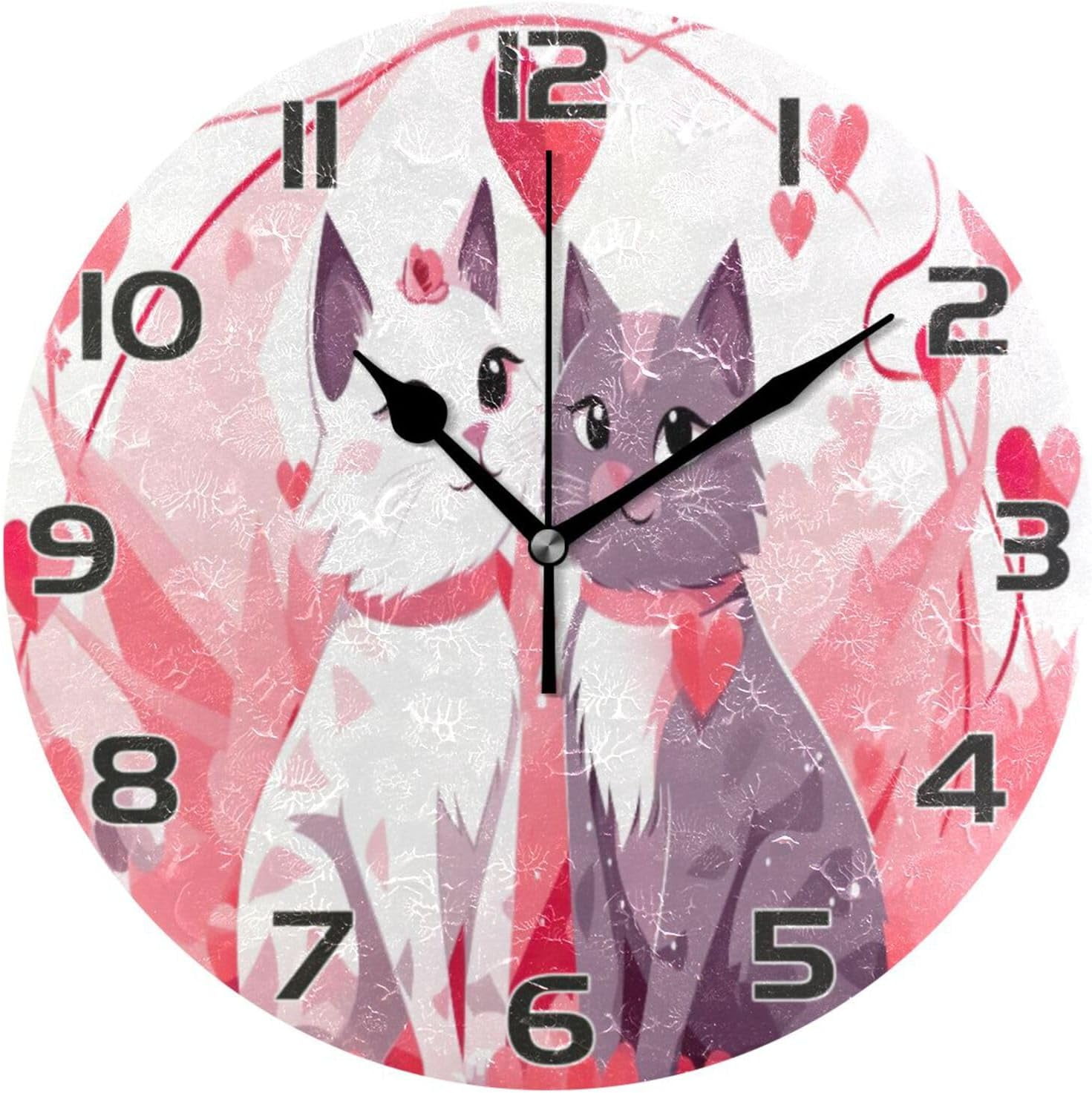 GZHJMY Valentine's Day Cats Wall Clock, Silent Non Ticking Battery ...