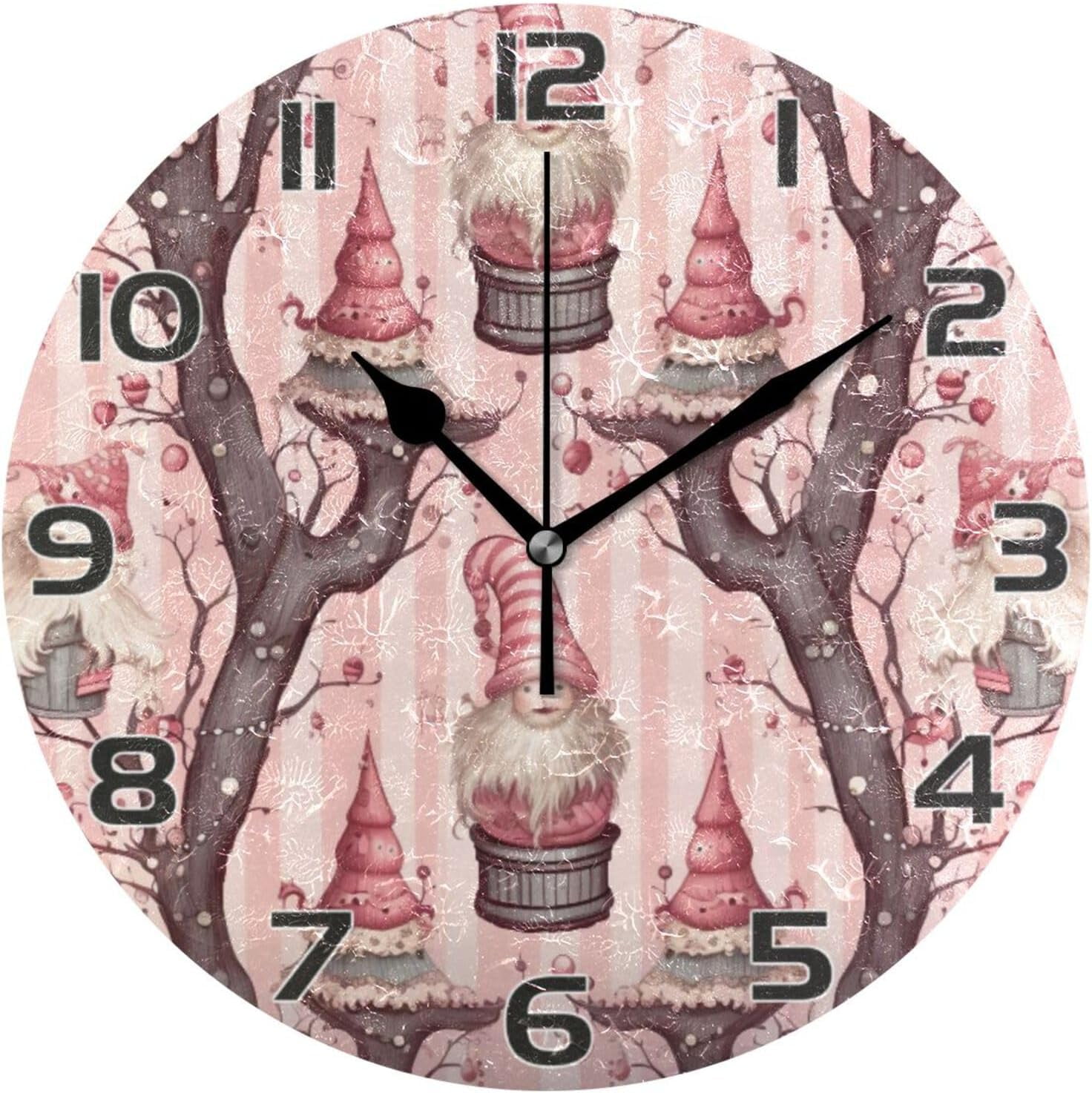 GZHJMY Valentine's Day Gnomes Wall Clock, Silent Non Ticking Battery ...