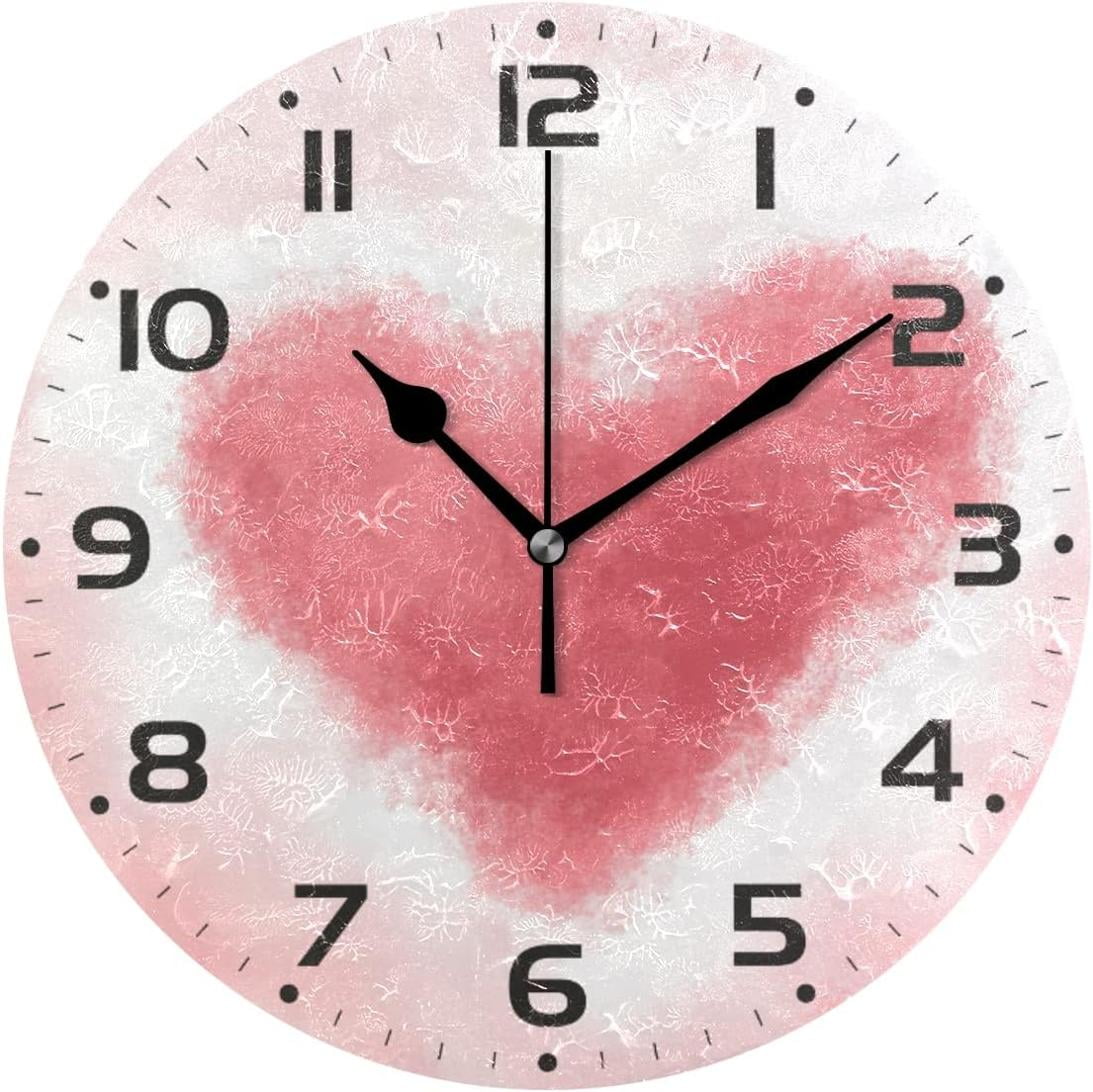 GZHJMY Valentine's Day Heart Wall Clock, 10" Silent Non Ticking Round ...