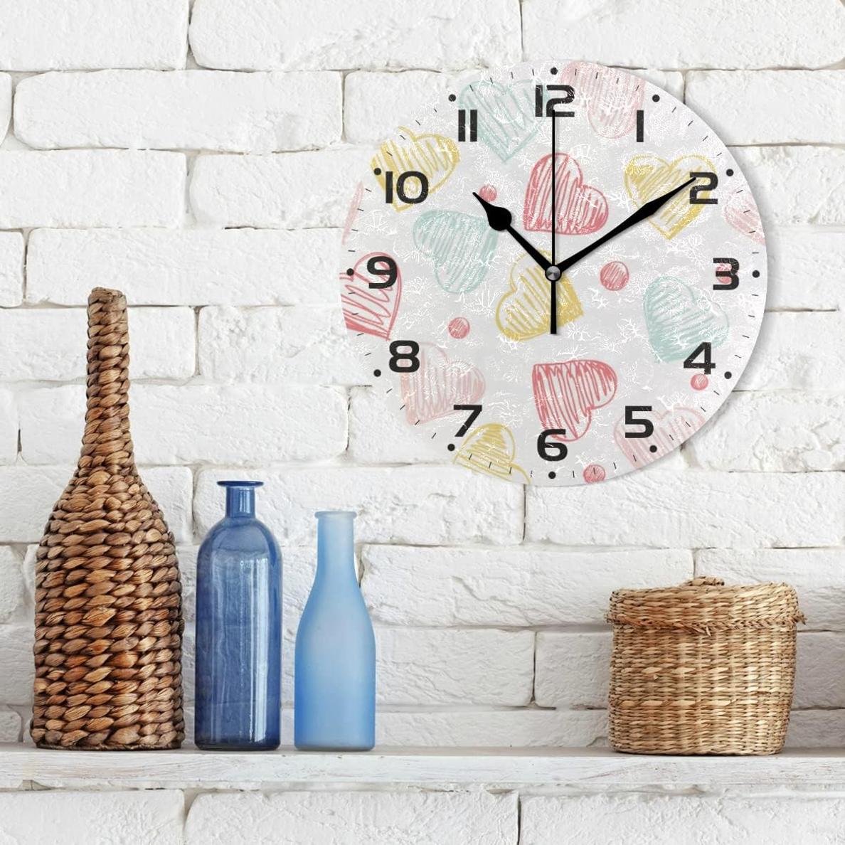 GZHJMY Valentine's Day Heart Wall Clock, 10" Silent Non Ticking Round ...