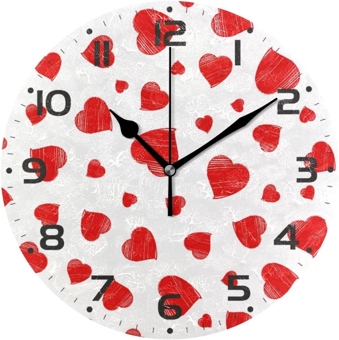 GZHJMY Valentine's Day Heart Wall Clock, 10" Silent Non Ticking Round ...