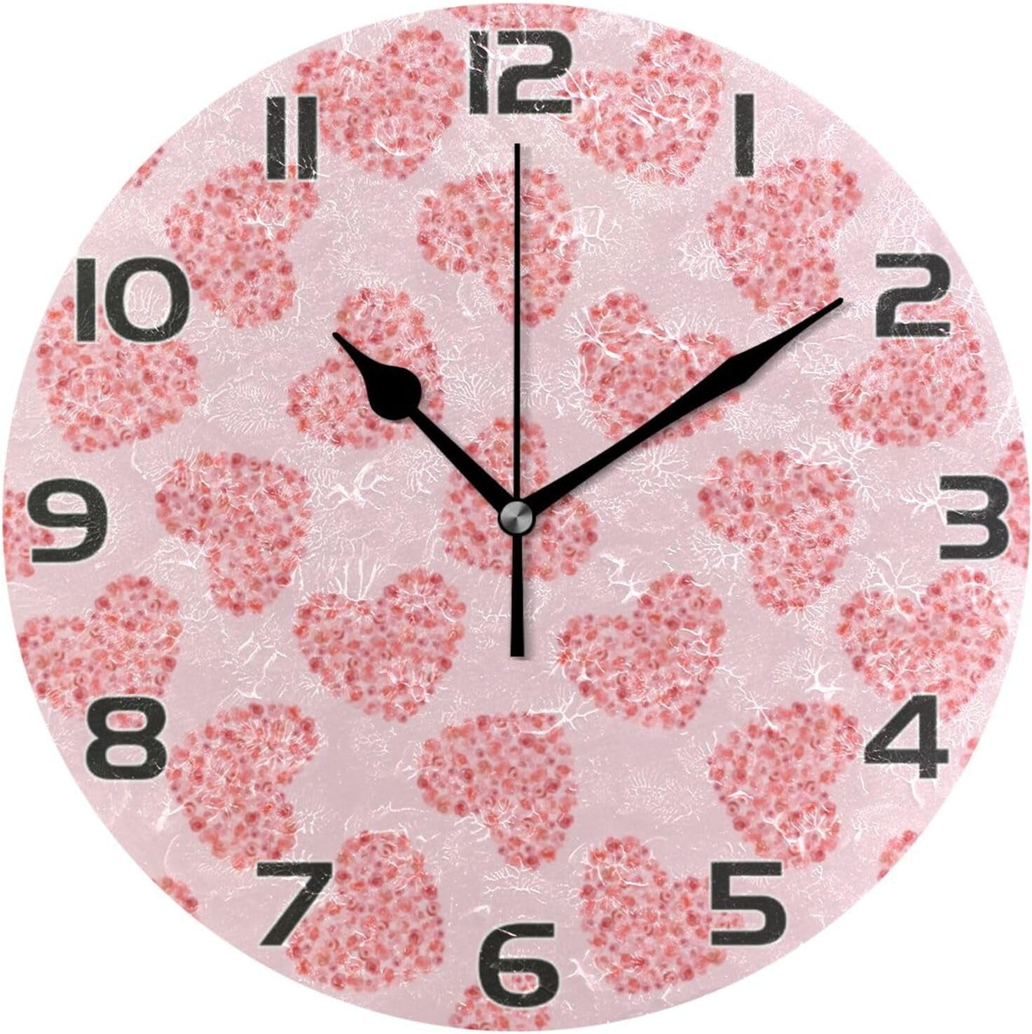 GZHJMY Valentine's Day Heart Wall Clock, Silent Non Ticking Battery ...