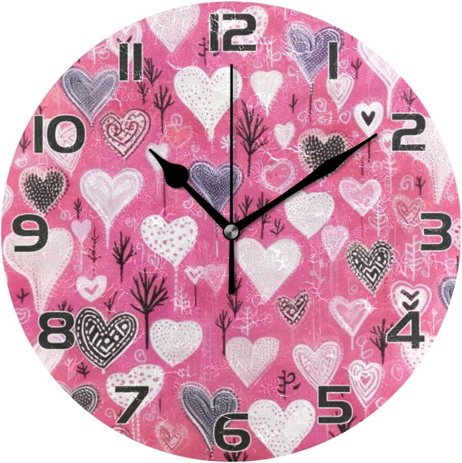 GZHJMY Valentine's Day Heart Wall Clock, Silent Non Ticking Battery ...