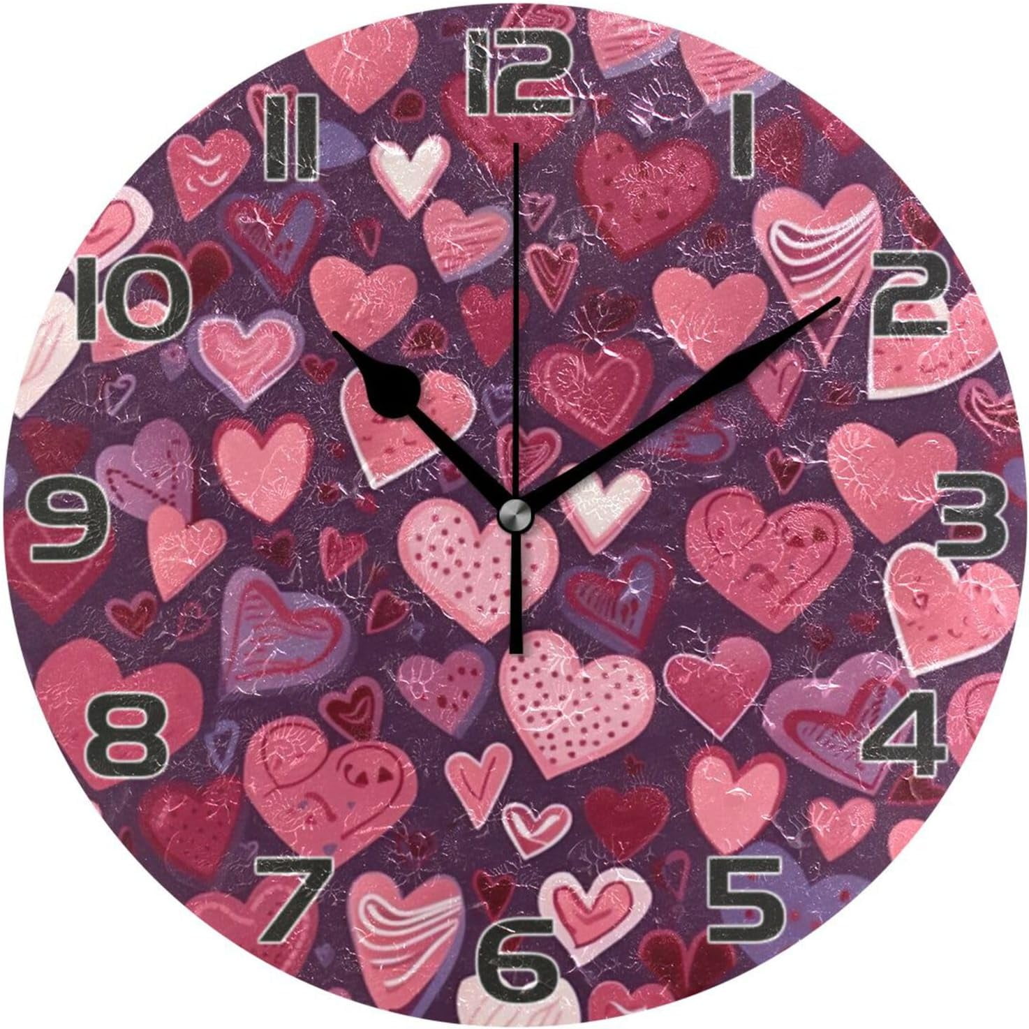 GZHJMY Valentine's Day Heart Wall Clock, Silent Non Ticking Battery ...