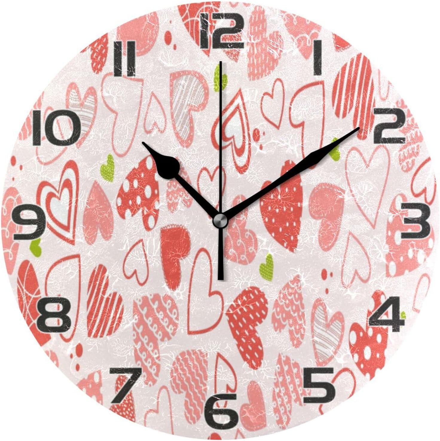 GZHJMY Valentine's Day Heart Wall Clock, Silent Non Ticking Battery ...