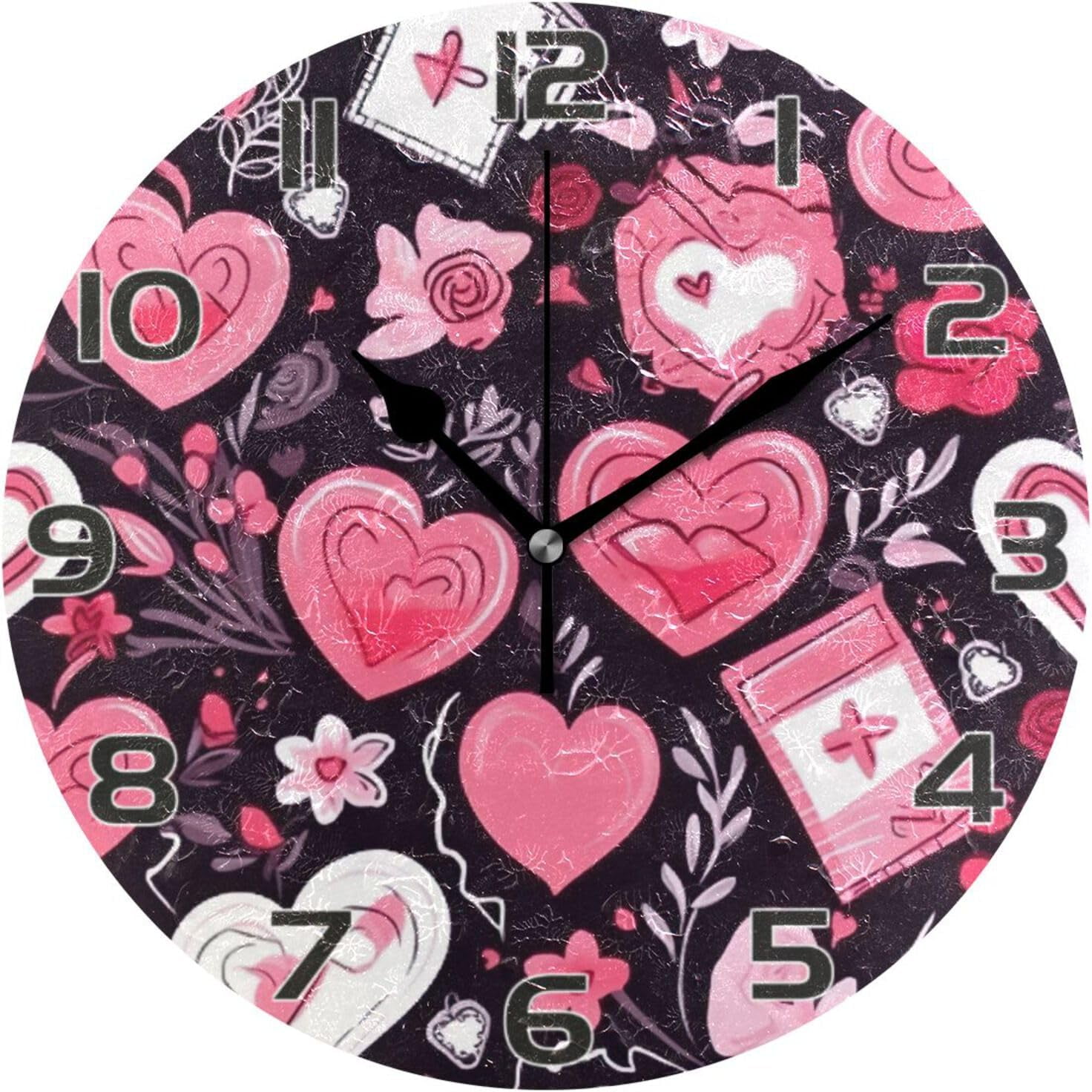 GZHJMY Valentine's Day Heart Wall Clock, Silent Non Ticking Battery ...