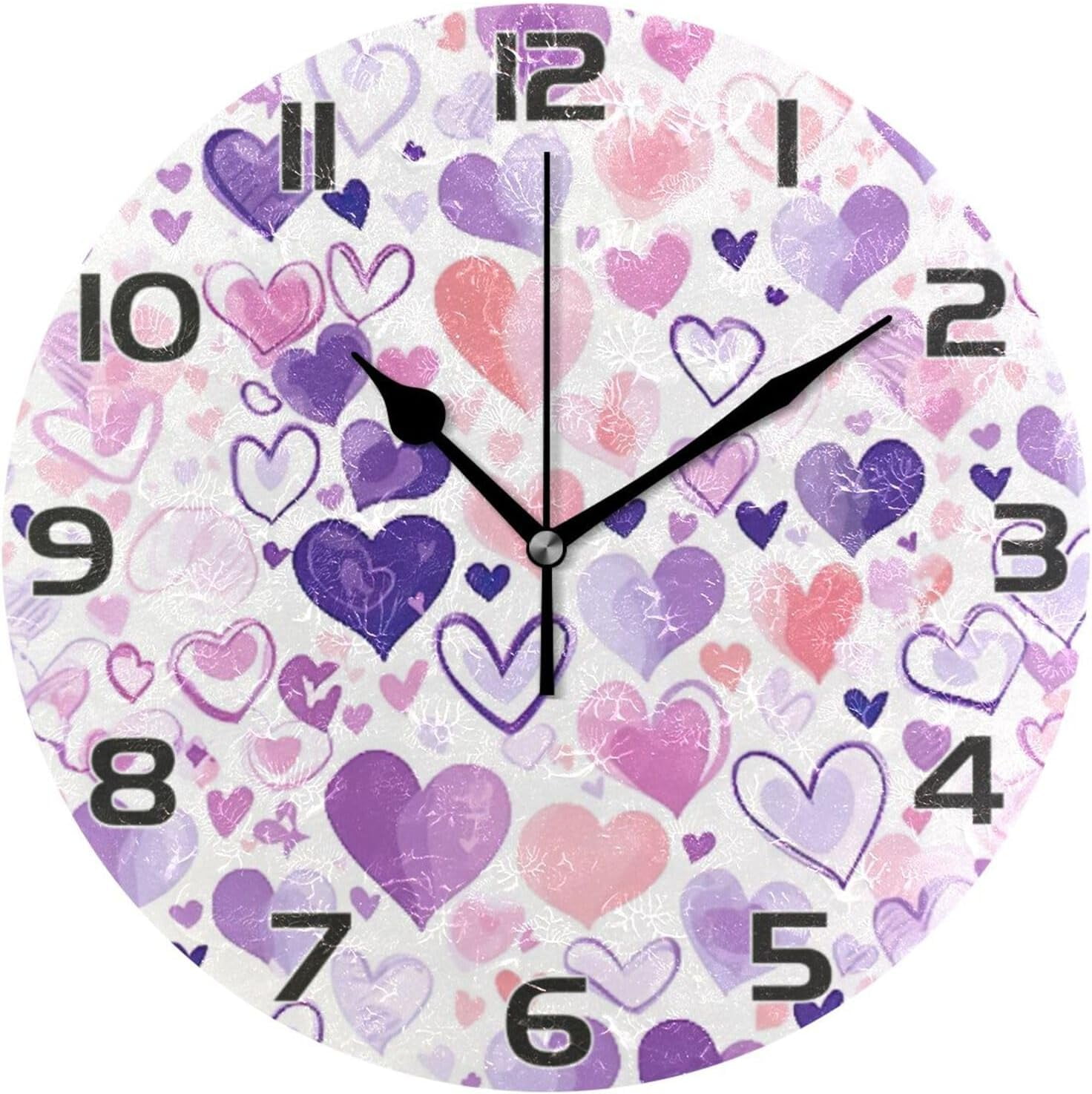 GZHJMY Valentine's Day Heart Wall Clock, Silent Non Ticking Battery ...