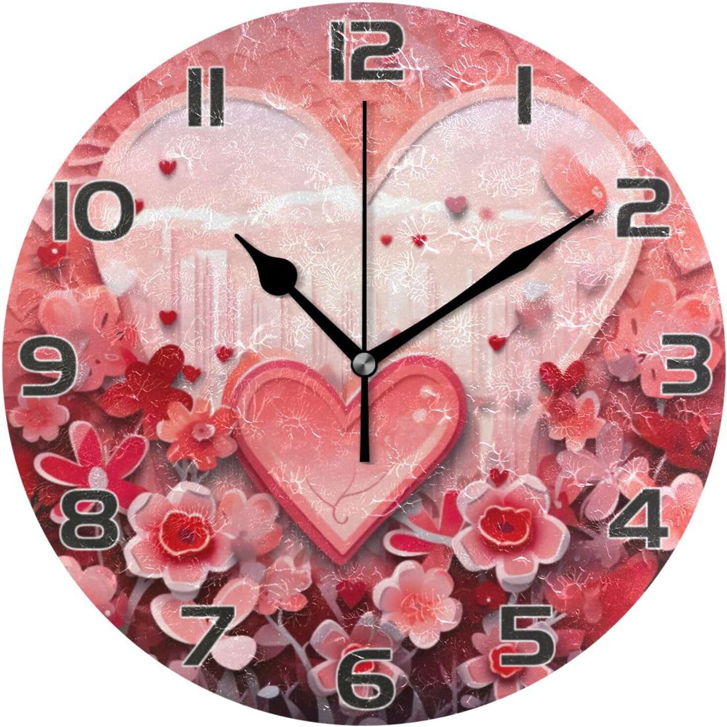 GZHJMY Valentine's Day Heart Wall Clock, Silent Non Ticking Battery ...