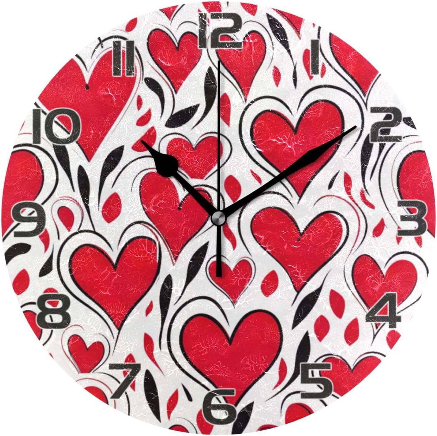 GZHJMY Valentine's Day Heart Wall Clock, Silent Non Ticking Battery ...
