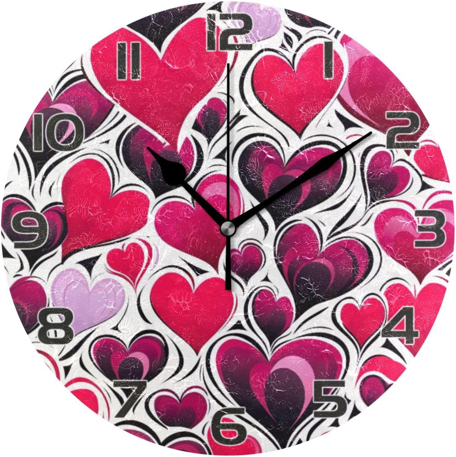GZHJMY Valentine's Day Heart Wall Clock, Silent Non Ticking Battery ...