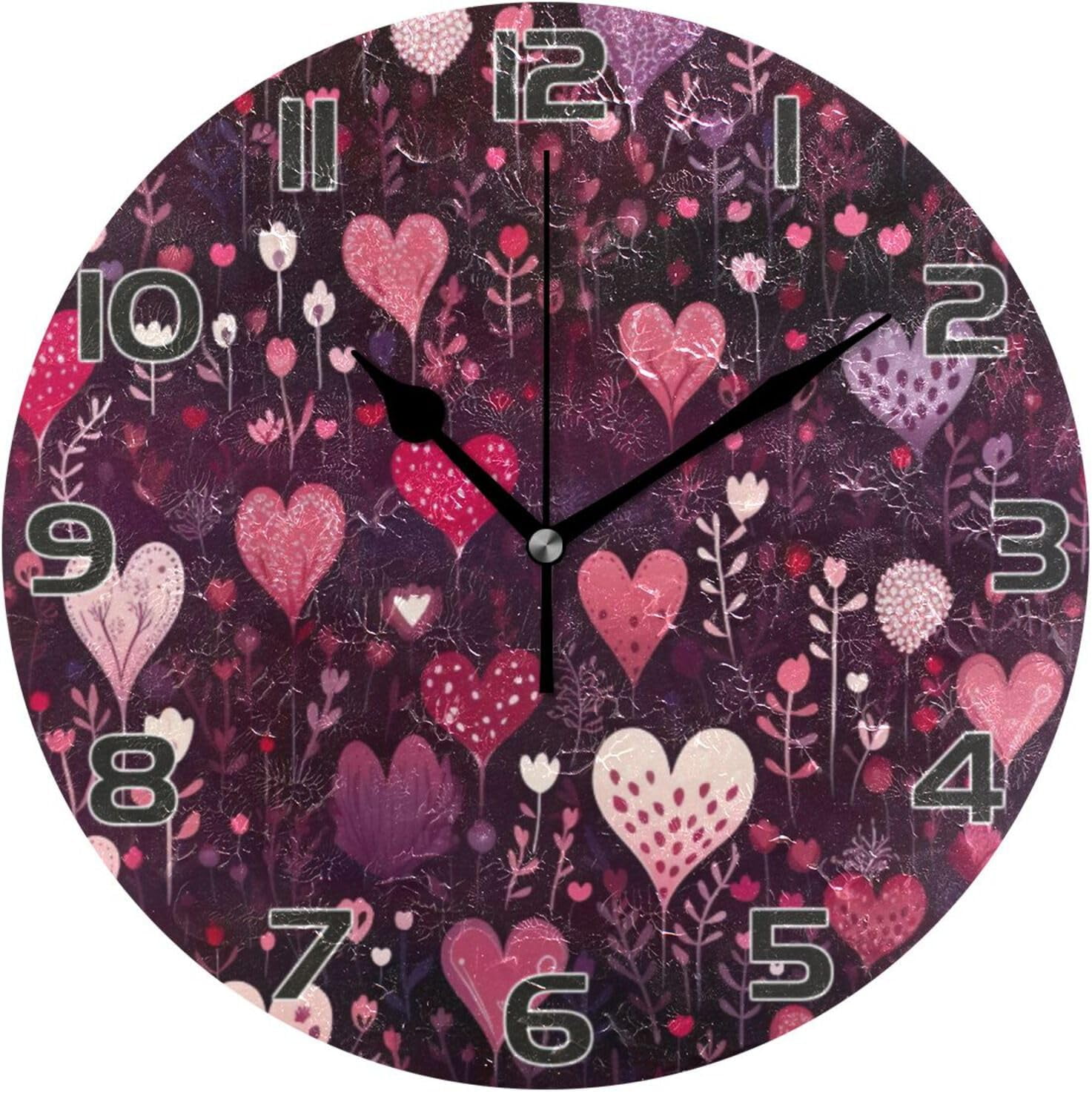 GZHJMY Valentine's Day Heart Wall Clock, Silent Non Ticking Battery ...