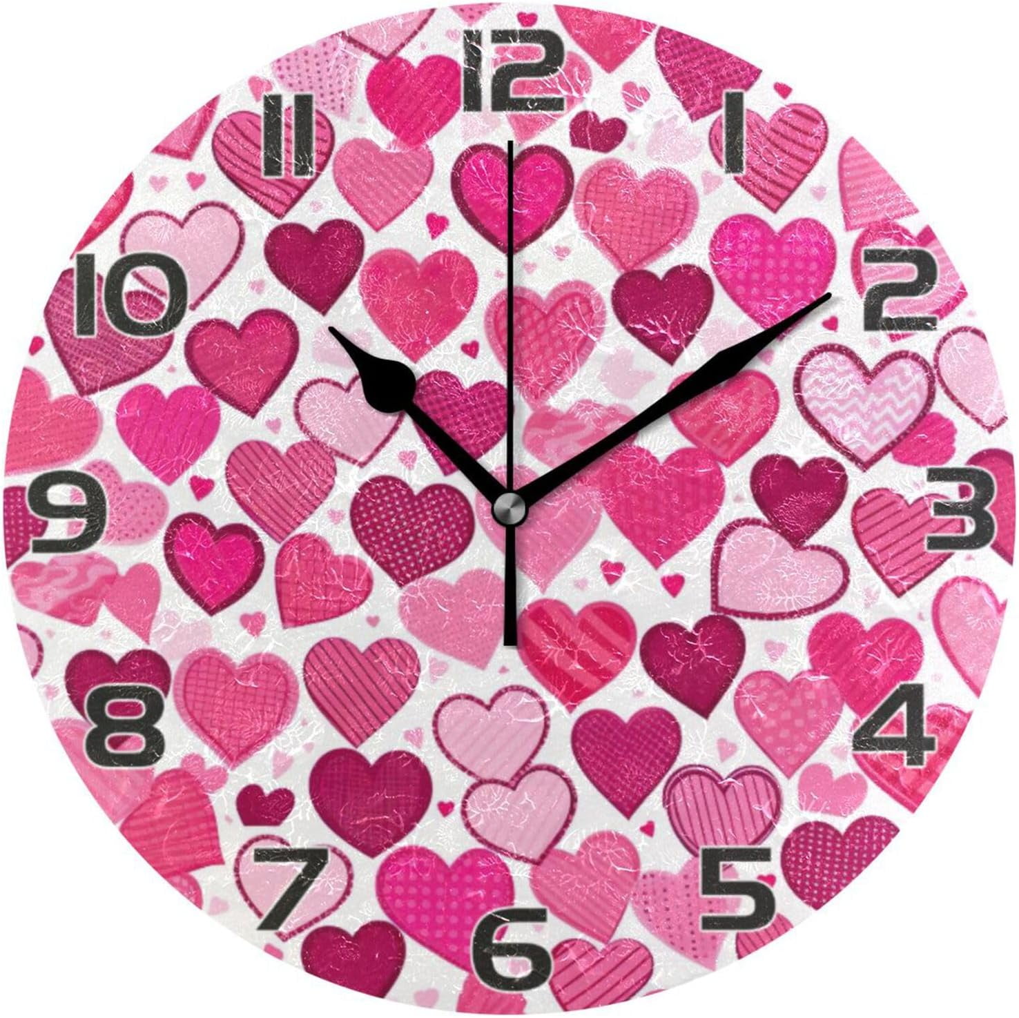 GZHJMY Valentine's Day Heart Wall Clock, Silent Non Ticking Battery ...