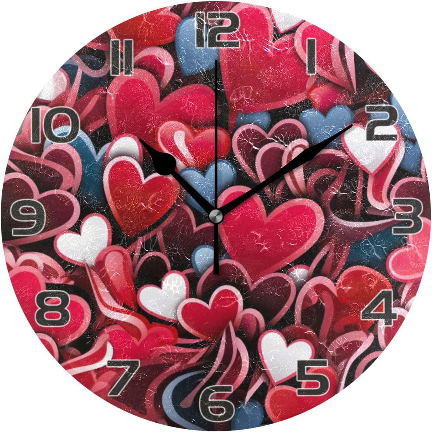 GZHJMY Valentine's Day Heart Wall Clock, Silent Non Ticking Battery ...
