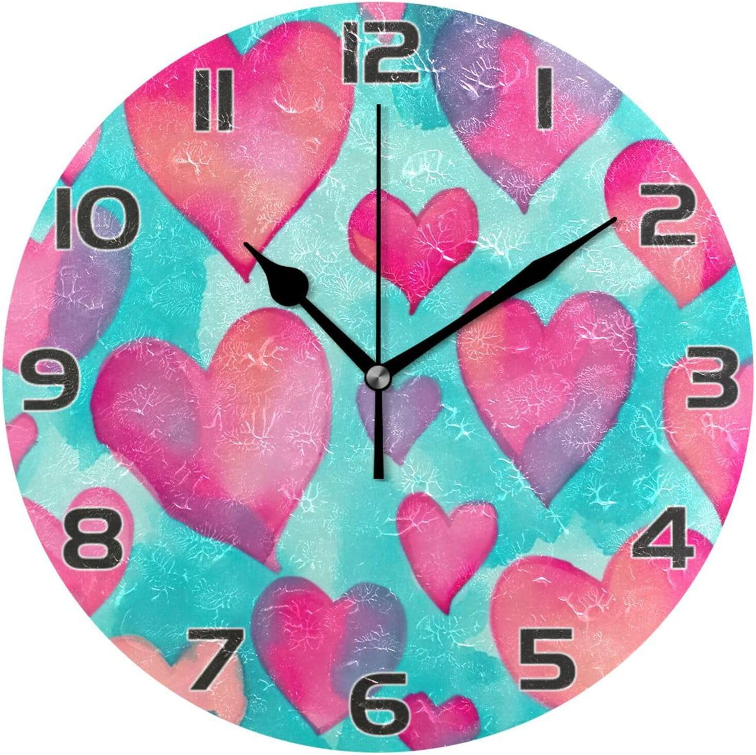 GZHJMY Valentine's Day Heart Wall Clock, Silent Non Ticking Battery ...