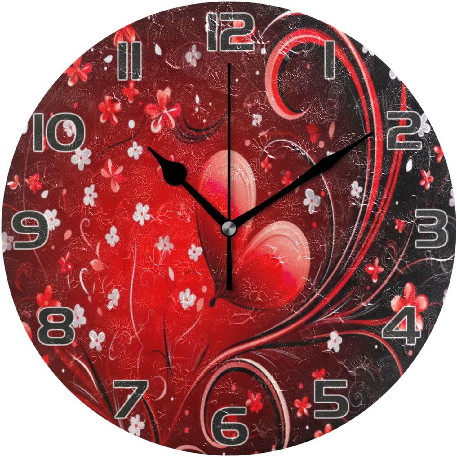 GZHJMY Valentine's Day Heart Wall Clock, Silent Non Ticking Battery ...