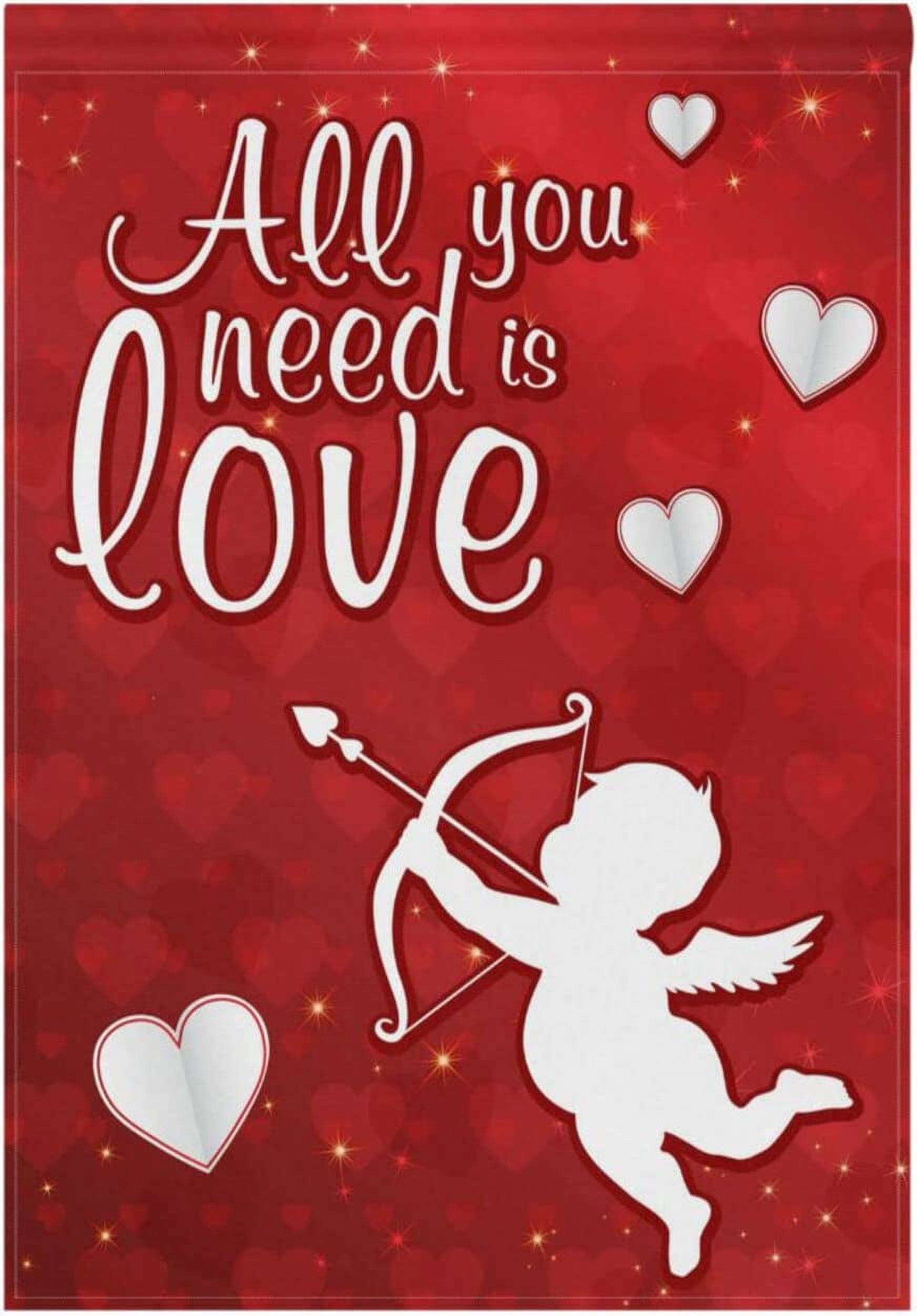 GZHJMY Valentine's Day Hearts Cupid Love Welcome Garden Flag 12x18 Inch ...