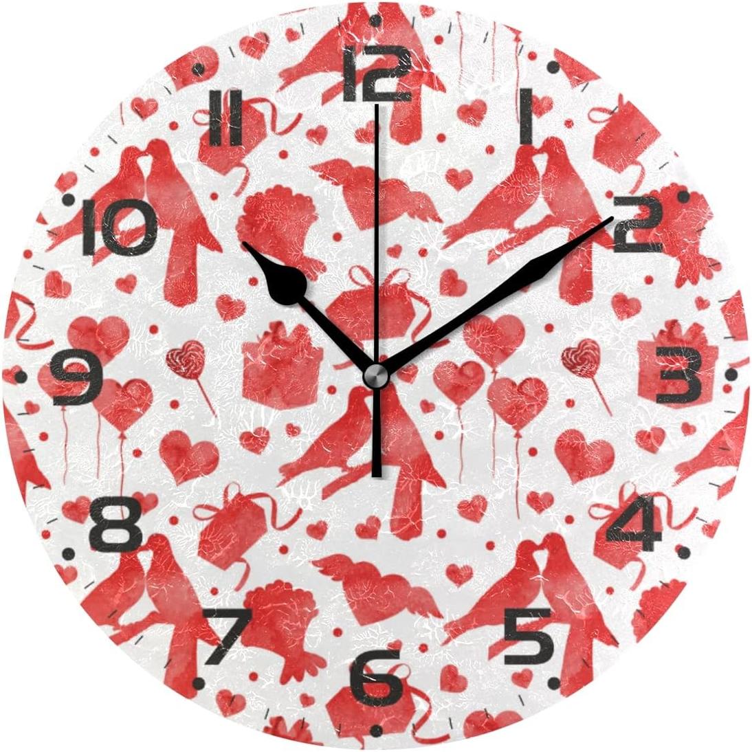GZHJMY Valentine's Day Hearts Wall Clock, 10" Silent Non Ticking Round ...