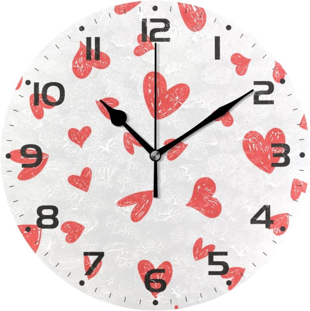 GZHJMY Valentine's Day Hearts Wall Clock, 10" Silent Non Ticking Round ...