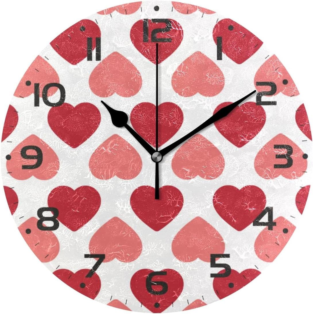 GZHJMY Valentine's Day Hearts Wall Clock, 10" Silent Non Ticking Round ...