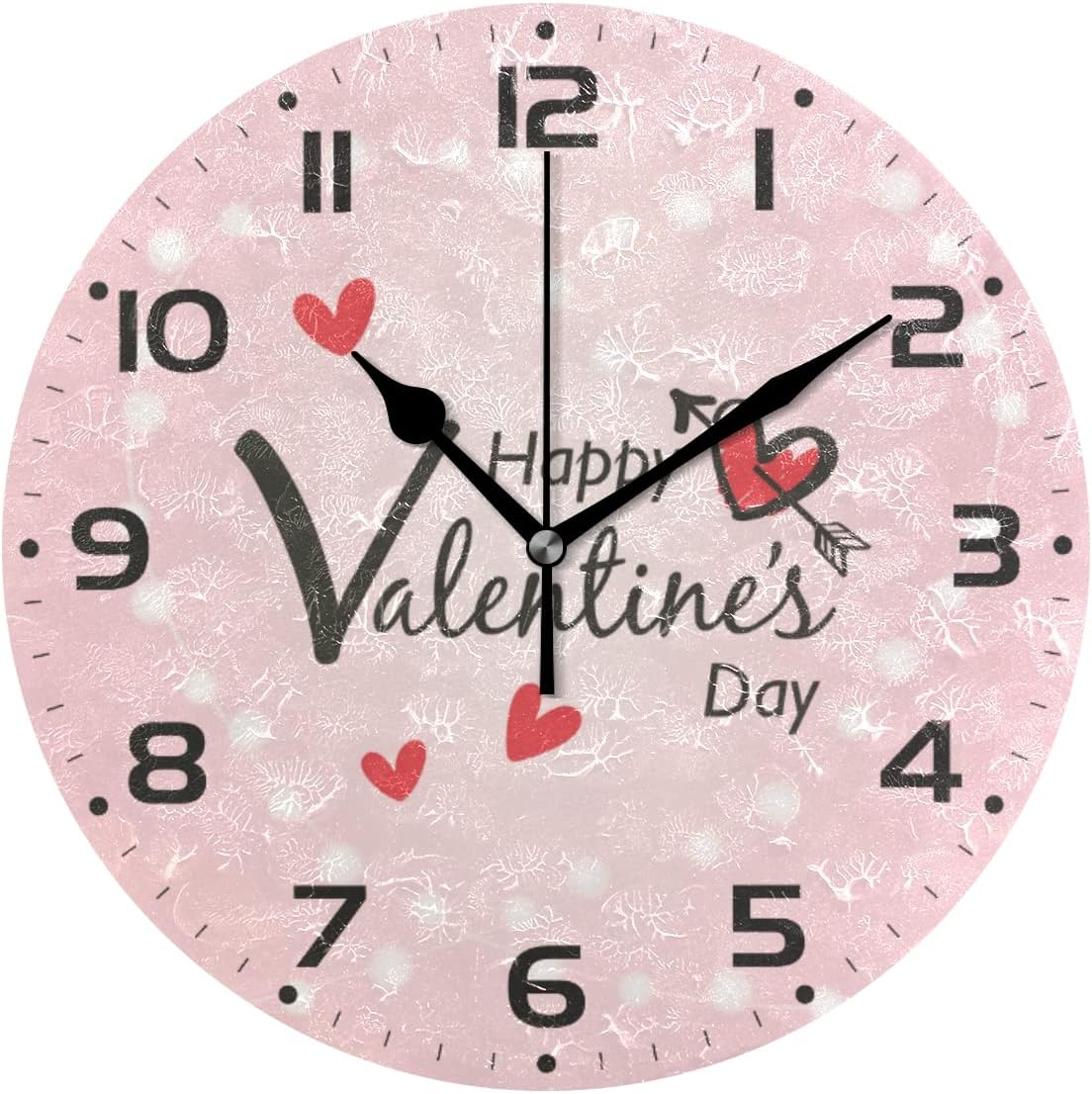 GZHJMY Valentine's Day Hearts Wall Clock, 10" Silent Non Ticking Round ...