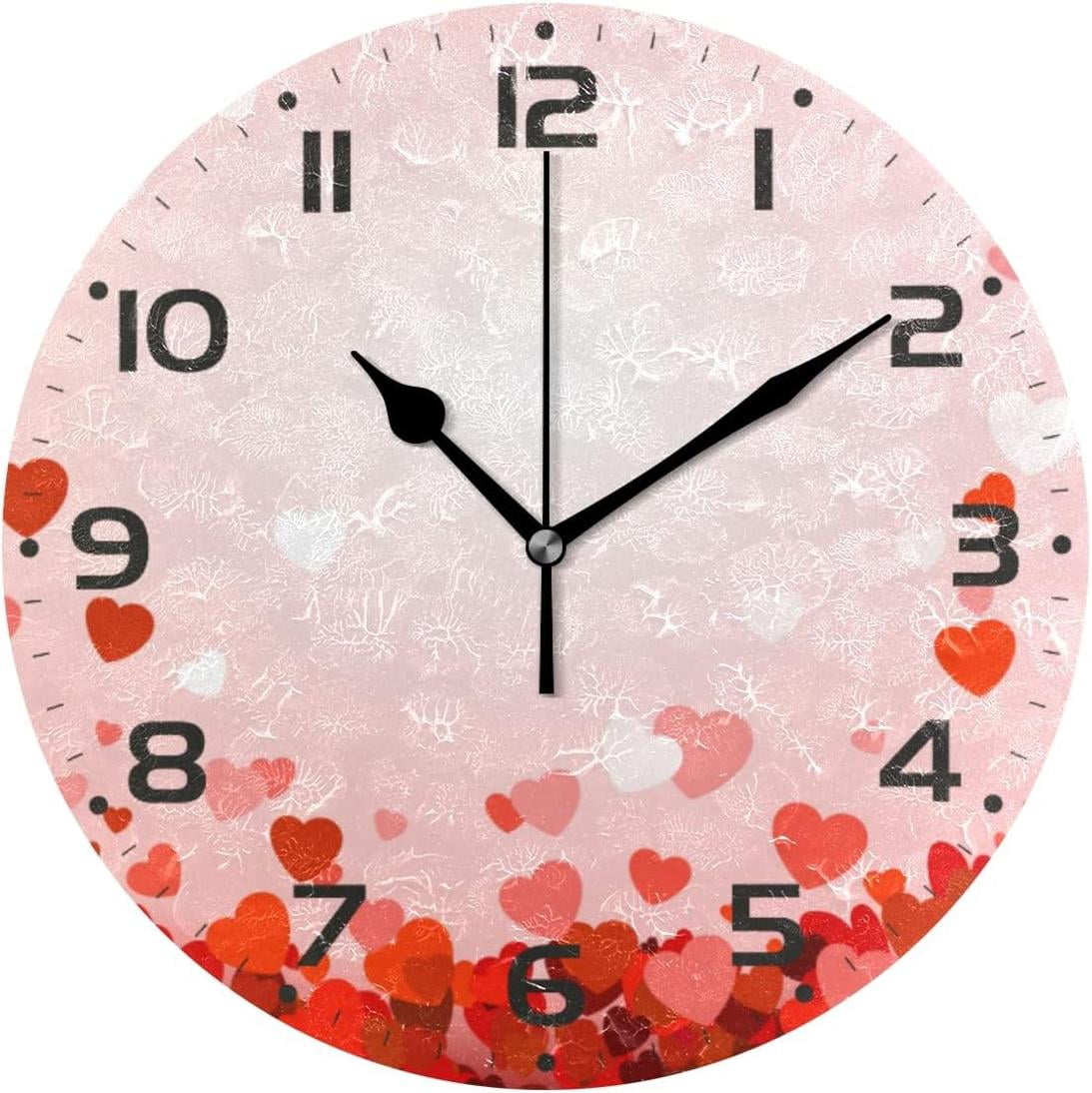GZHJMY Valentine's Day Hearts Wall Clock, 10" Silent Non Ticking Round ...