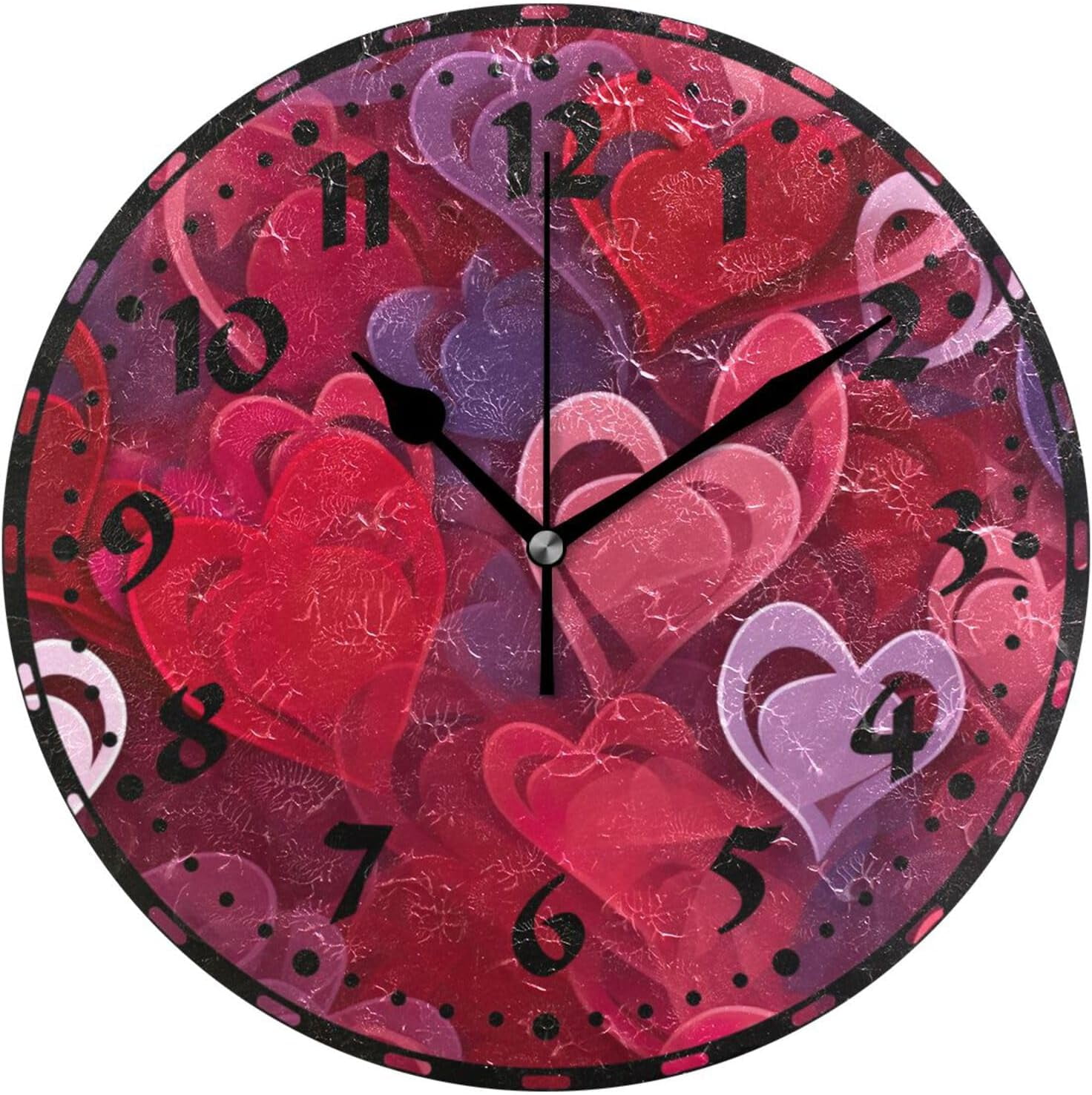 GZHJMY Valentines Day Hearts Wall Clock, Silent Non Ticking 10 Inch ...
