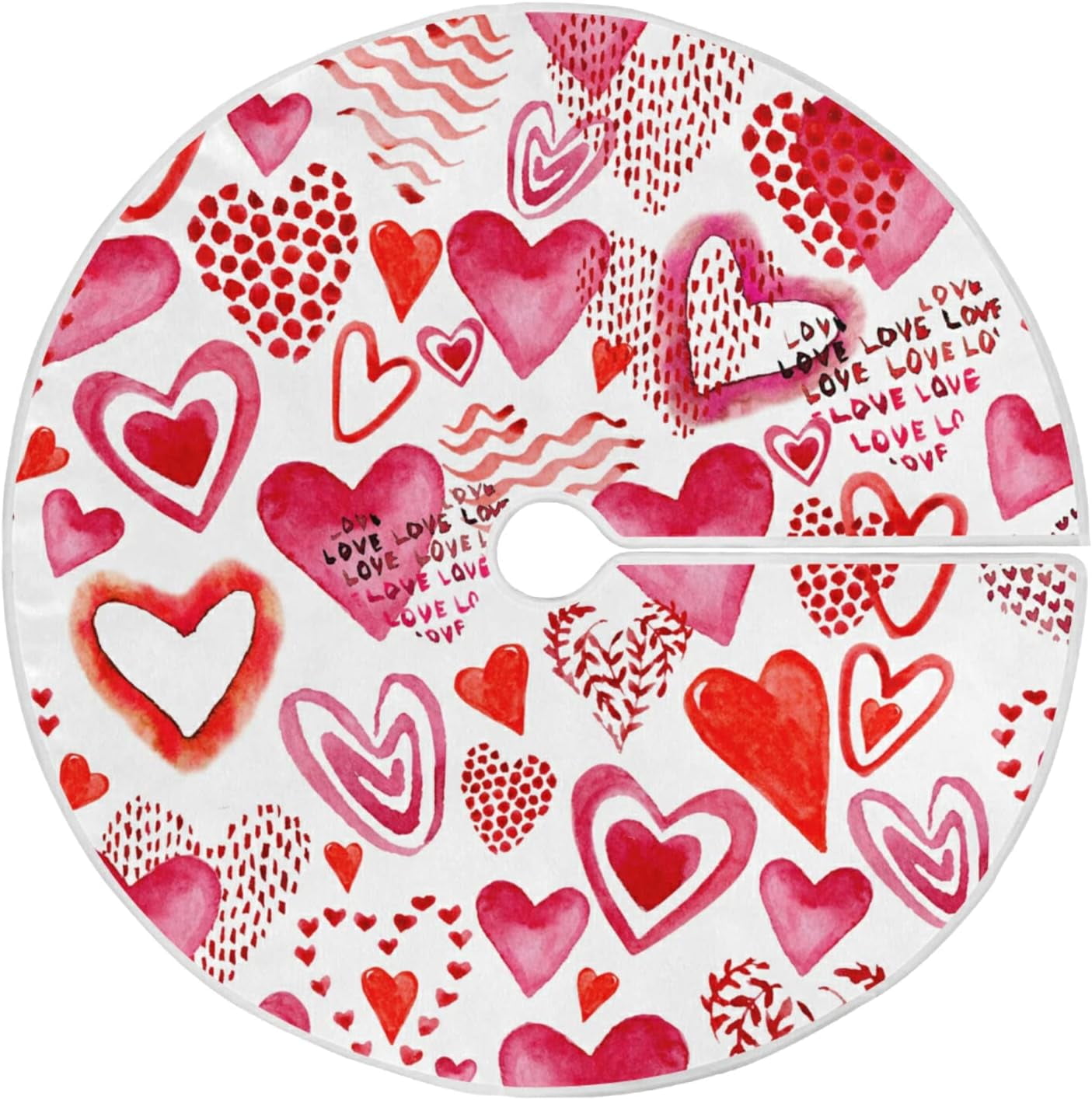 GZHJMY Valentines Love Heart Floral Watercolor Tree Skirt Romantic Tree ...