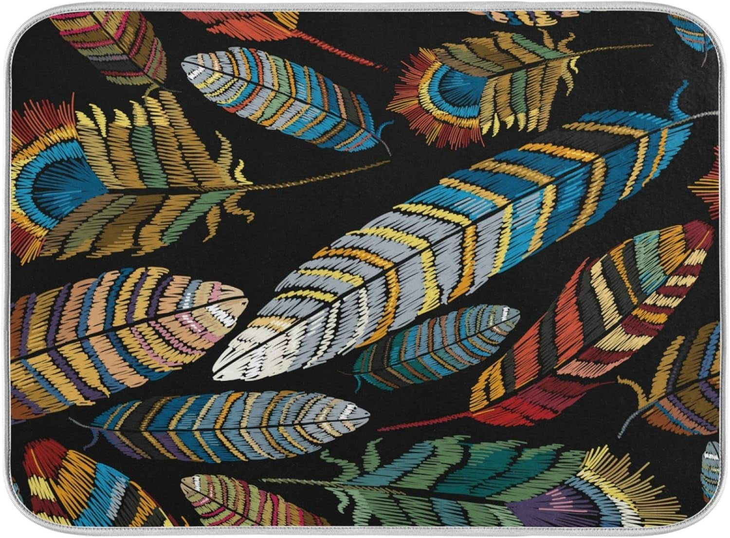 GZHJMY Vibrant Peacock Feather Dish Drying Mat Microfiber Absorbent ...