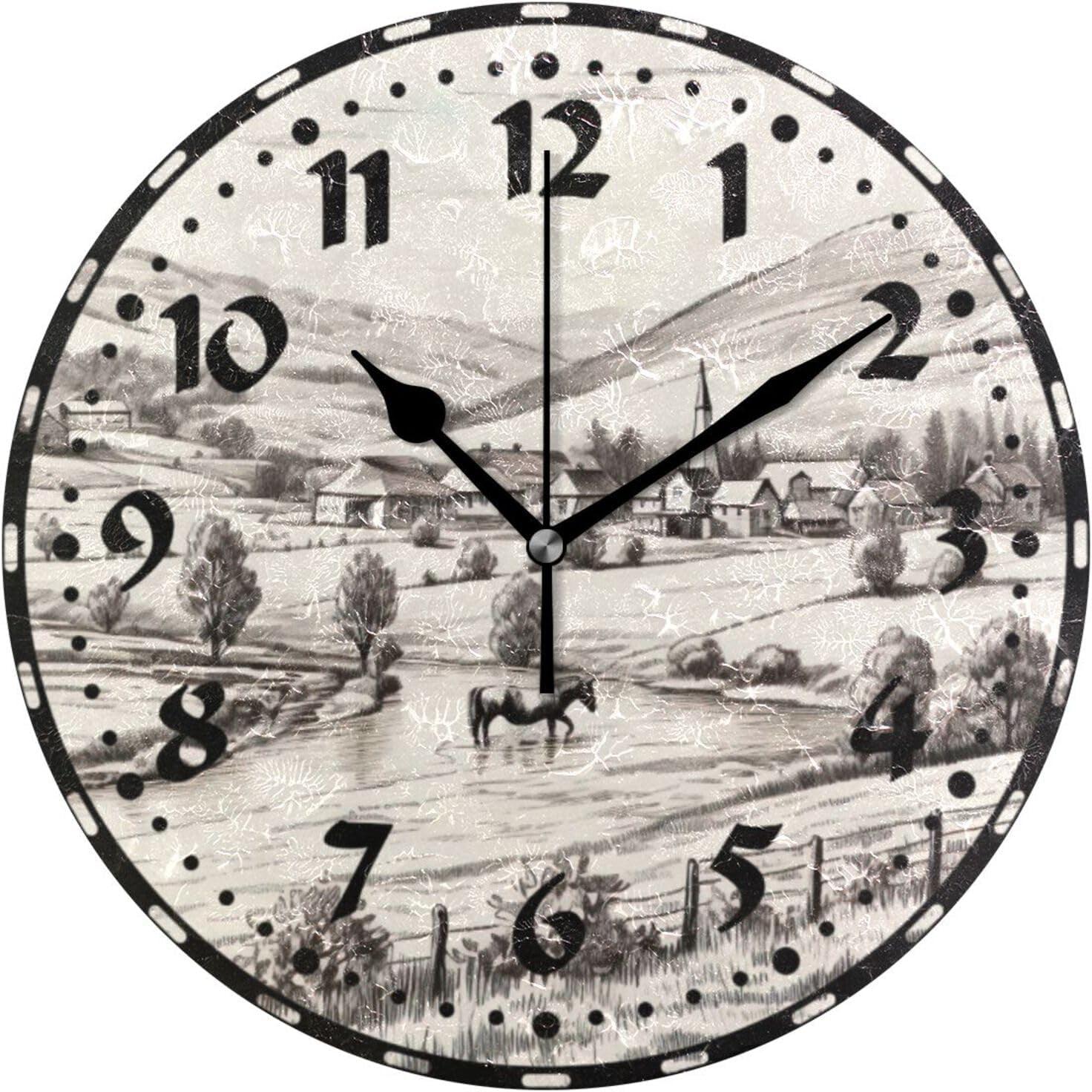 GZHJMY Village in Countryside Wall Clock, PVC Silent Non Ticking 10 ...